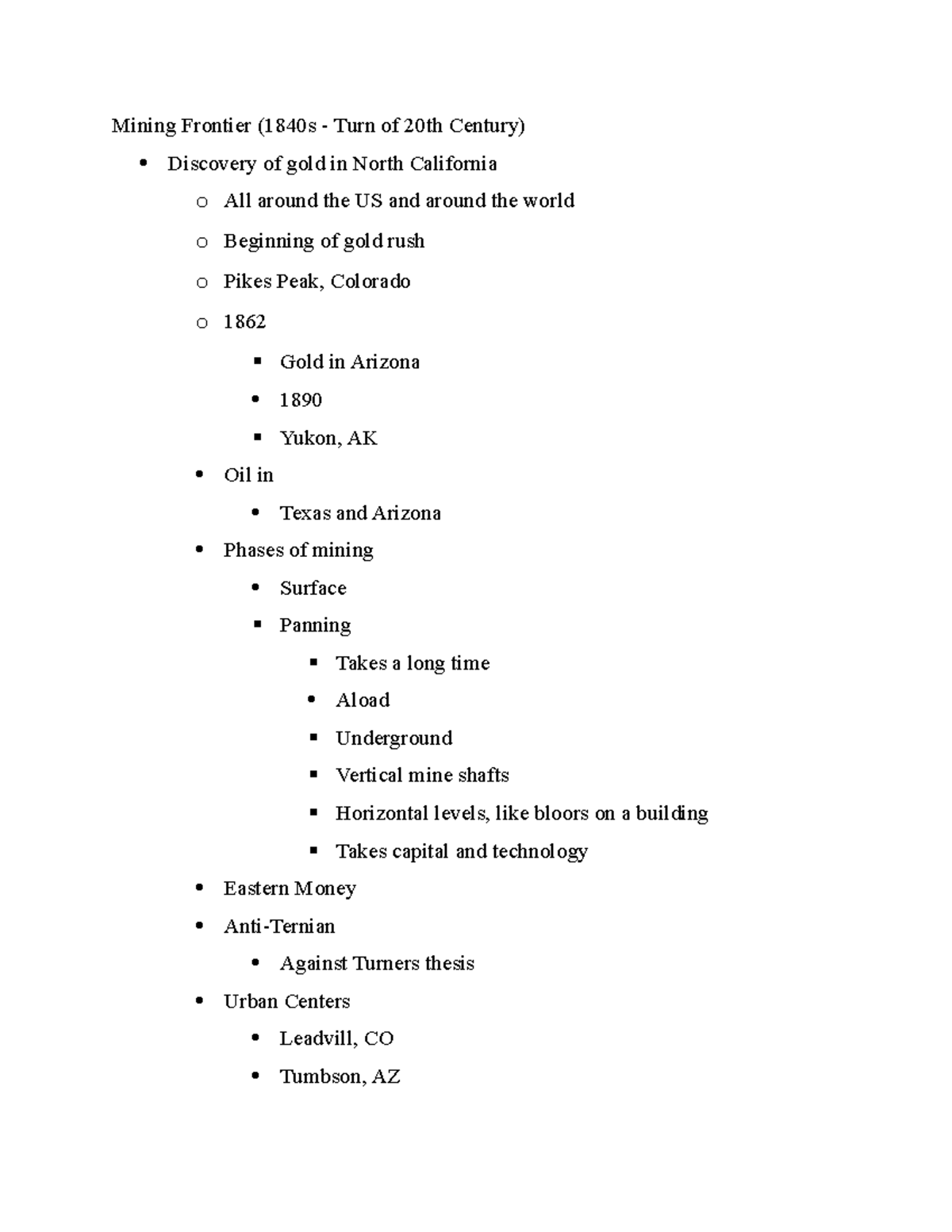 Mining Frontier In America - Mining Frontier (1840s - Turn of 20th ...