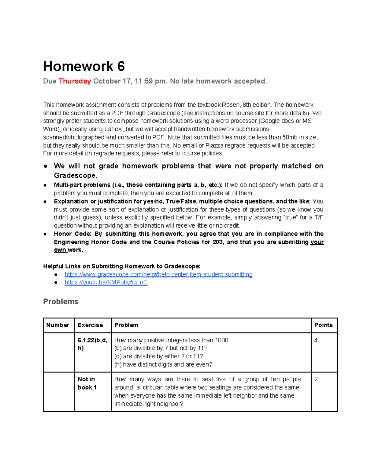 Homework 6 - HW6 document - Homework 6 Due Thursday October 17, 11:59 ...