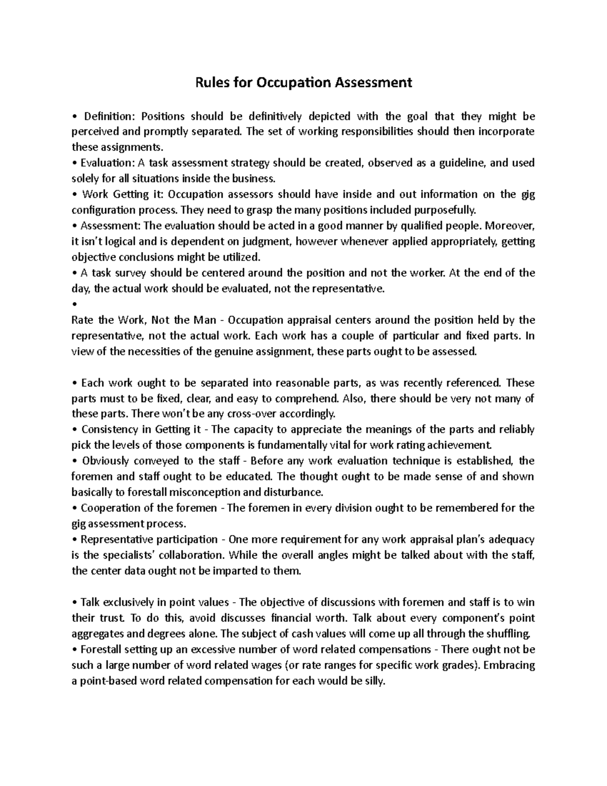 Rules for Occupation Assessment - Rules for Occupation Assessment ...