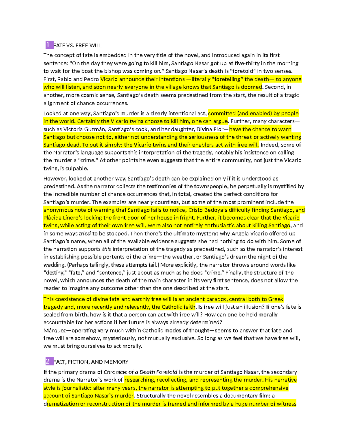 Themes information and table - 1 FATE VS. FREE WILL The concept of fate ...
