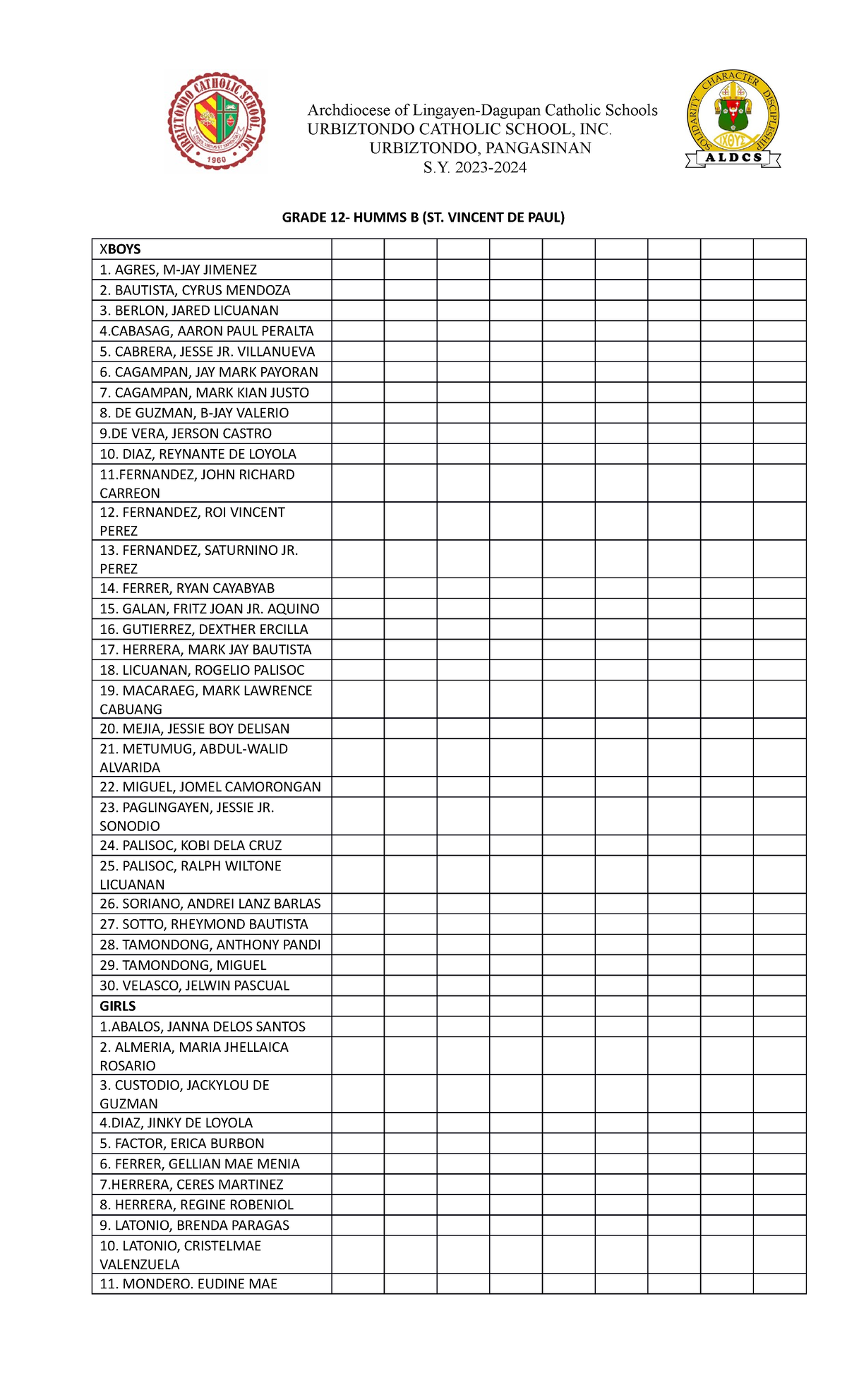Humms-12-B - none - Archdiocese of Lingayen-Dagupan Catholic Schools ...