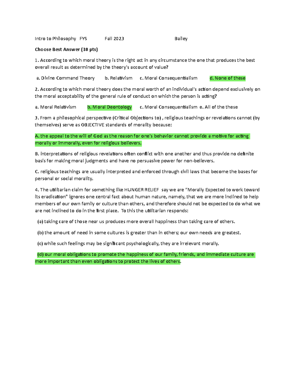 FYS First Take Home Assignment Done - Intro to Philosophy FYS Fall 2023 ...