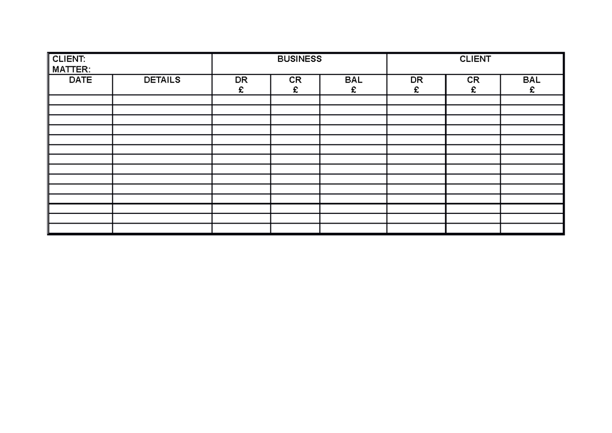 Ledger answers - CLIENT: MATTER: BUSINESS CLIENT DATE DETAILS DR £ CR ...