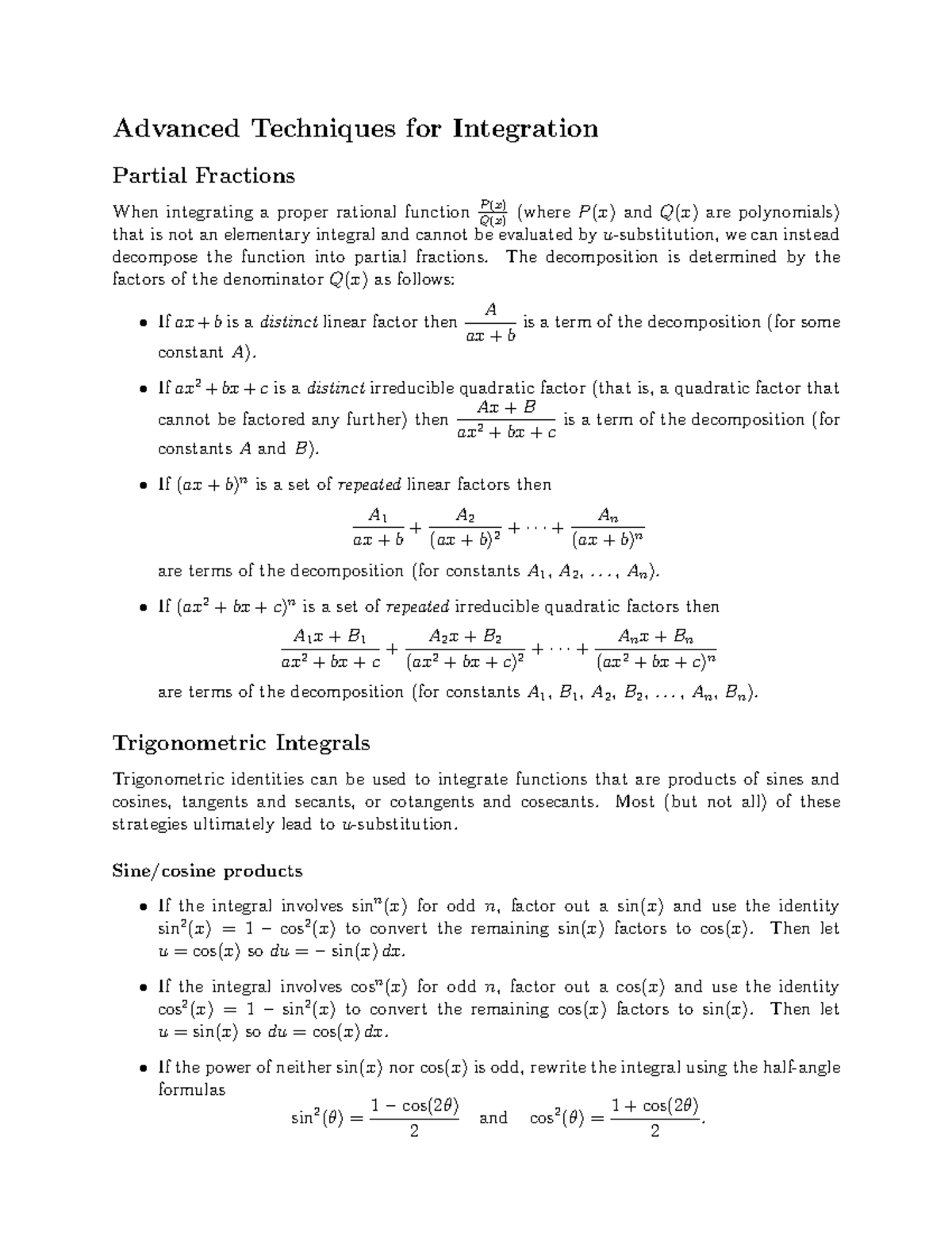 Methods of integration 2 - Advanced Techniques for Integration Partial Fractions When ...