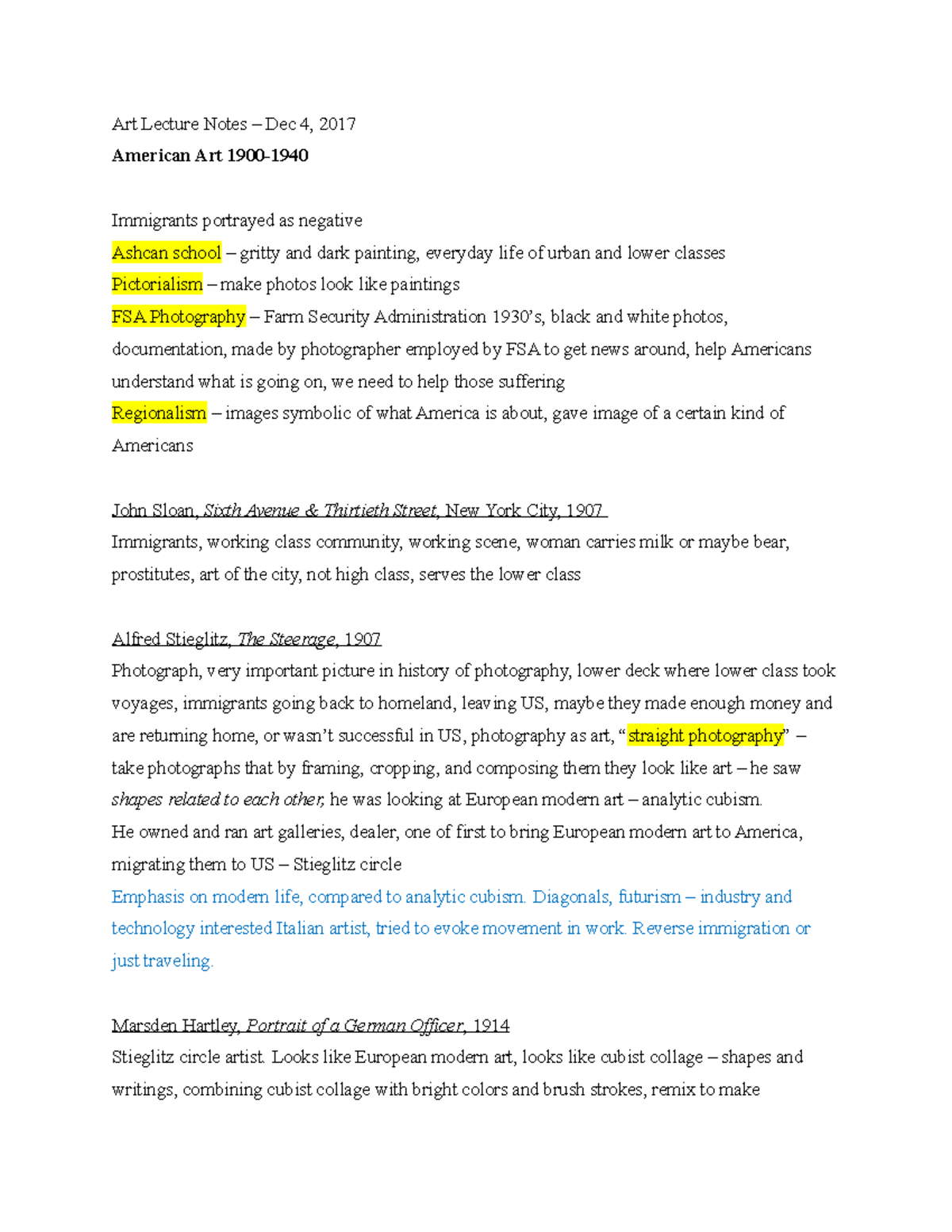 Art Lecture Notes – Dec 4 american art 1900-40 - Art Lecture Notes ...