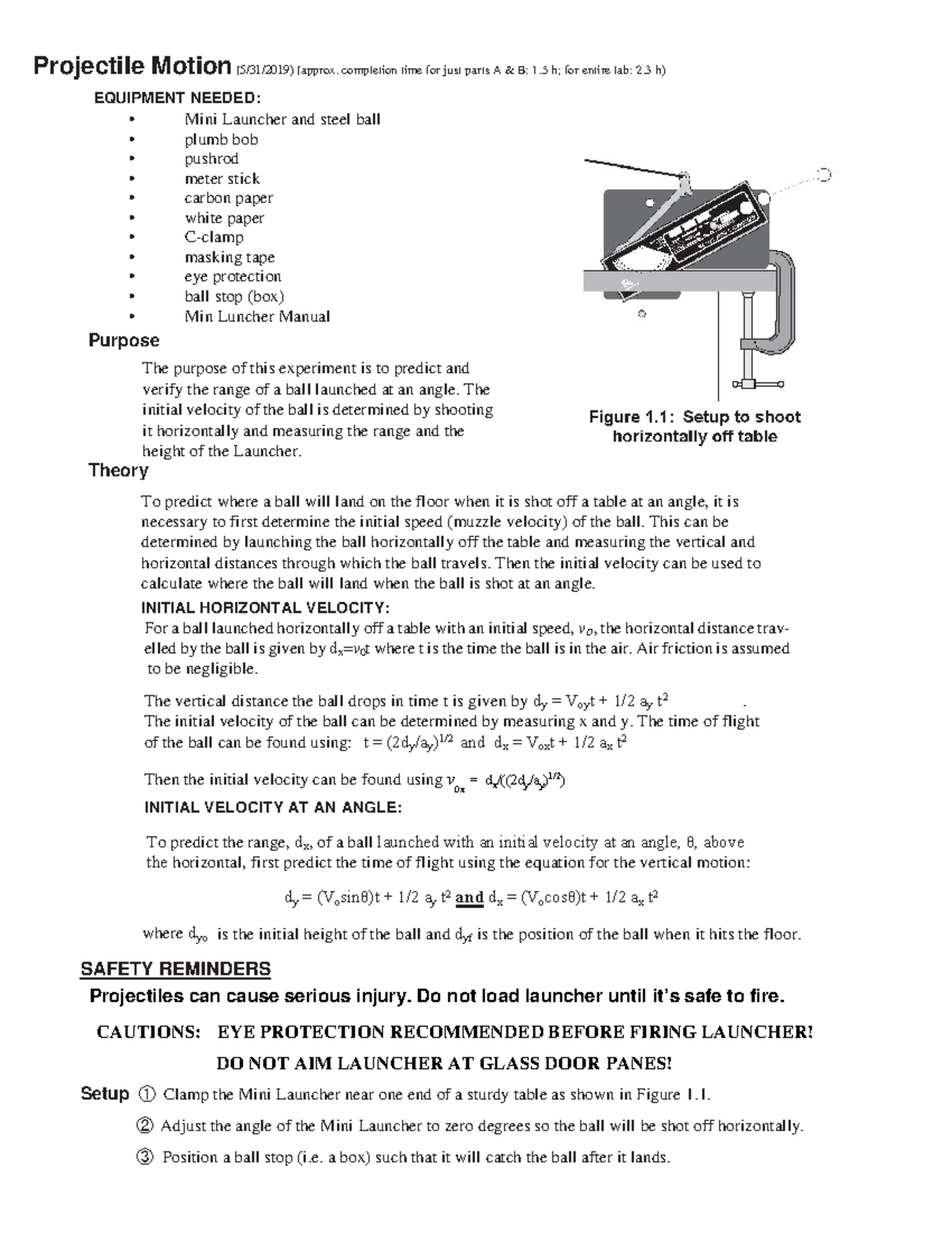 Projectile motion - completion time for just parts A & B: 1 h; for ...