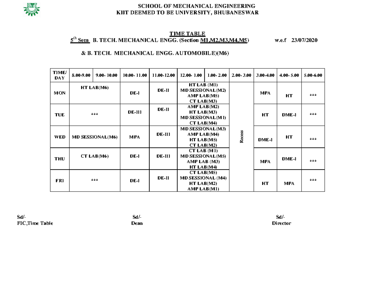 5th Sem Ttwef 23-7-2020 - KIIT DEEMED TO BE UNIVERSITY, BHUBANESWAR ...