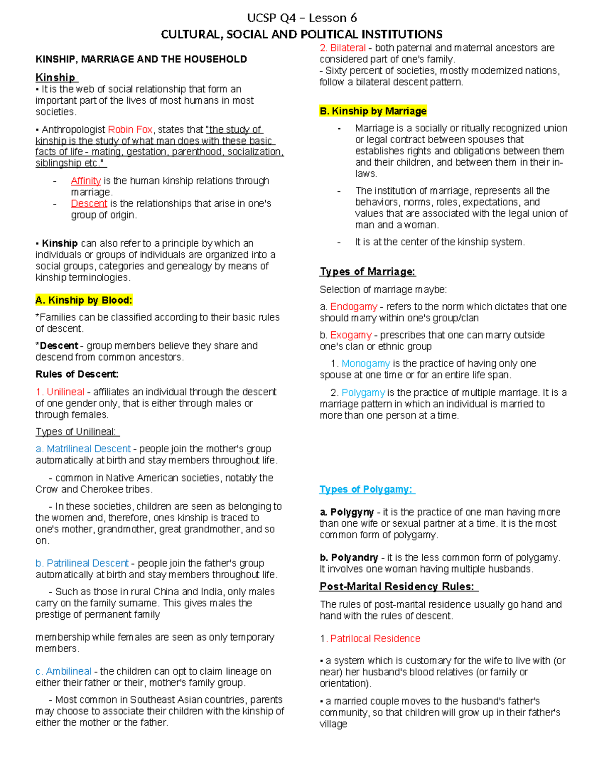 UCSP Lesson 6 - UCSP Q4 – Lesson 6 CULTURAL, SOCIAL AND POLITICAL ...