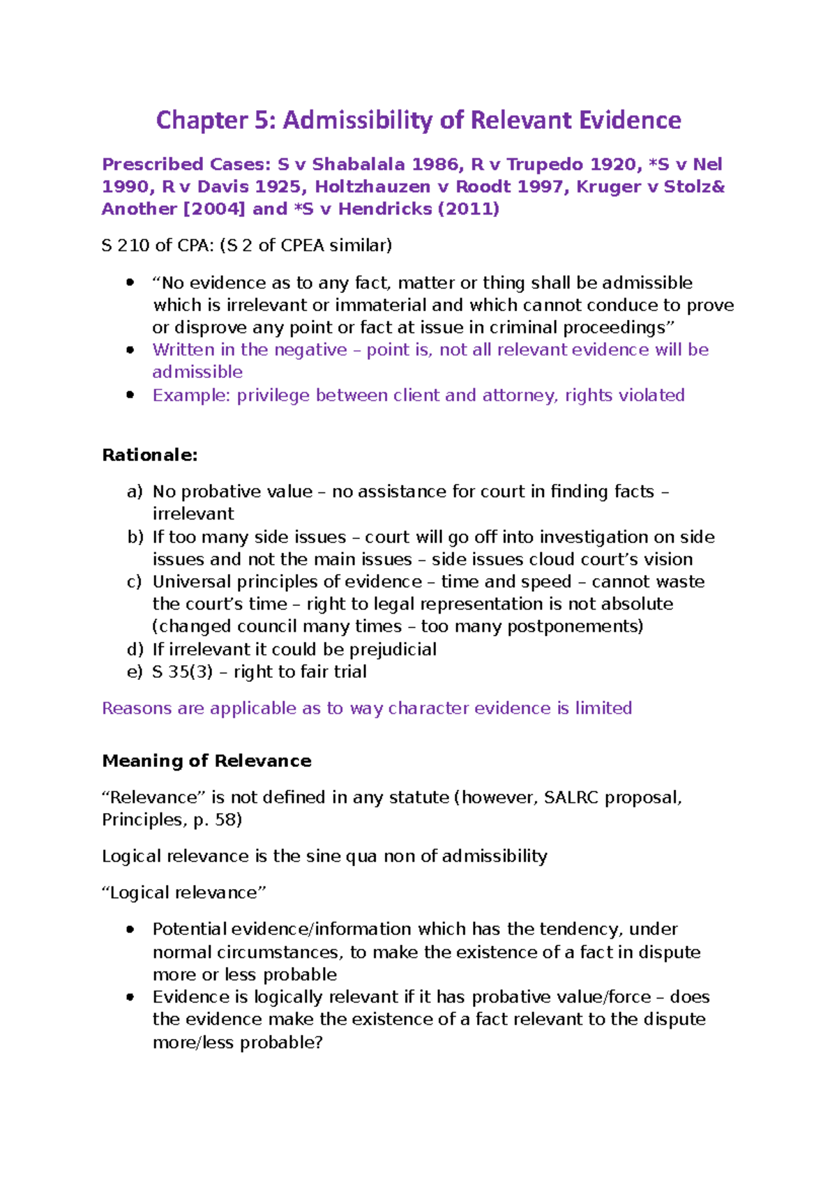 5 Admissibility of Evidence Magic notes - EVI 401 - UWC - Studocu