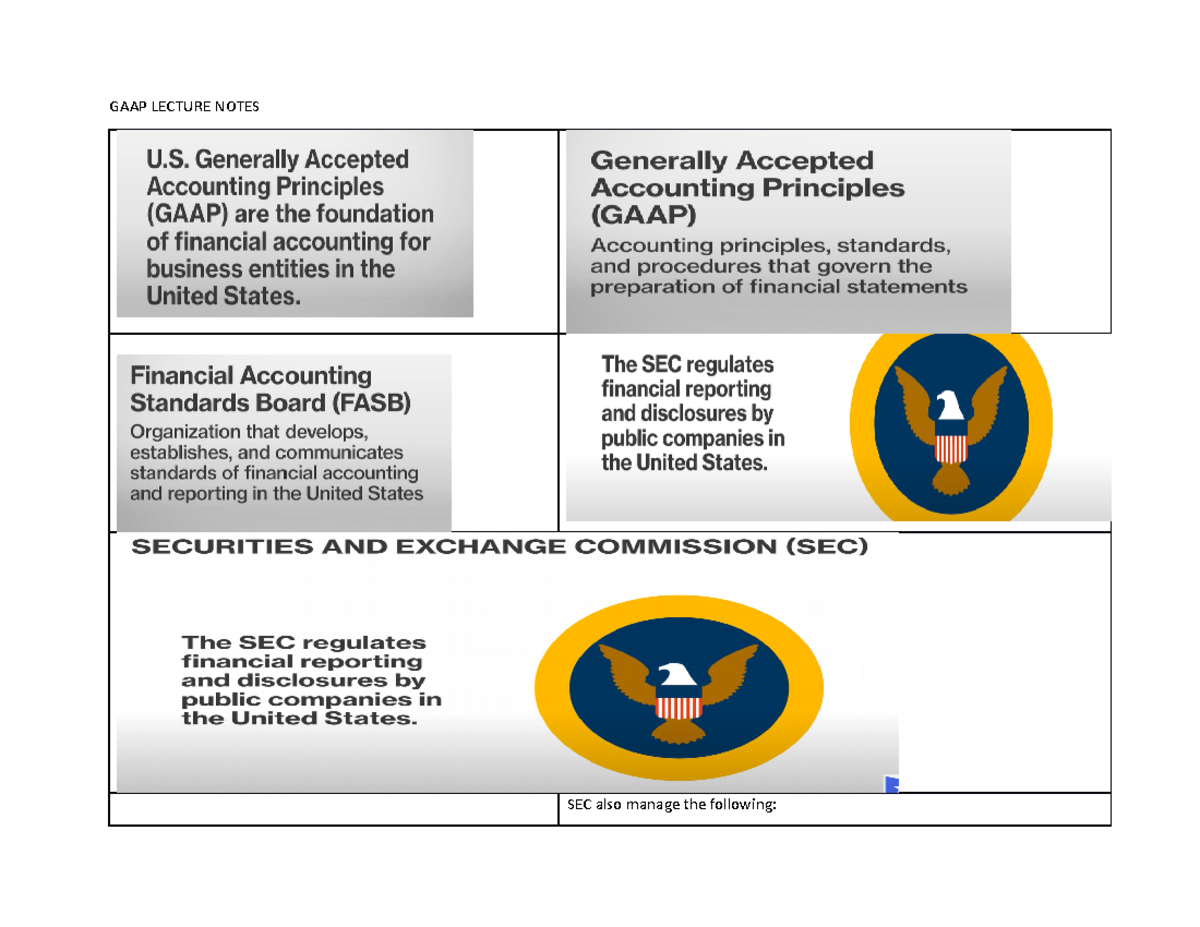 GAAP Lecture Notes - GAAP LECTURE NOTES SEC also manage the following ...