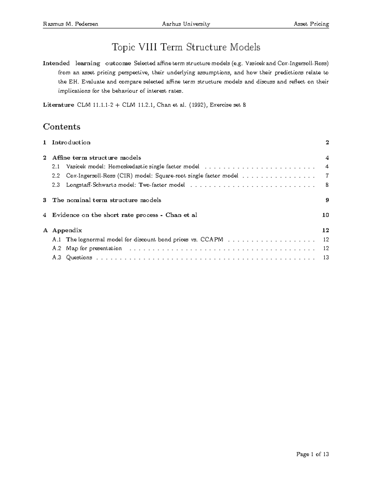 8 - Term-structure-models.pdf - Topic VIII Term Structure Models ...