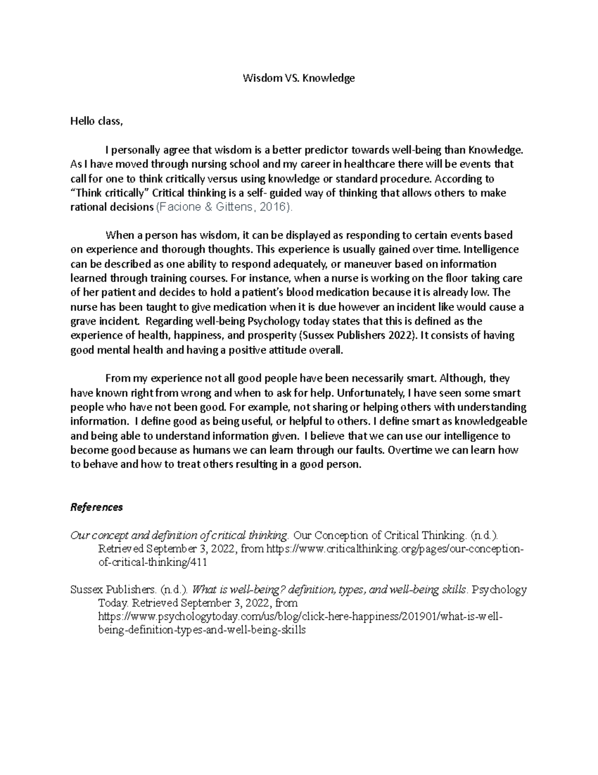 Wisdom VS knowledge - love - Wisdom VS. Knowledge Hello class, I ...