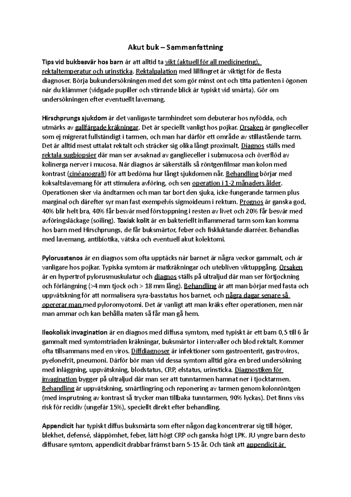 Akut buk - föreläsningsanteckningar 1 - Akut buk – Sammanfattning Tips ...