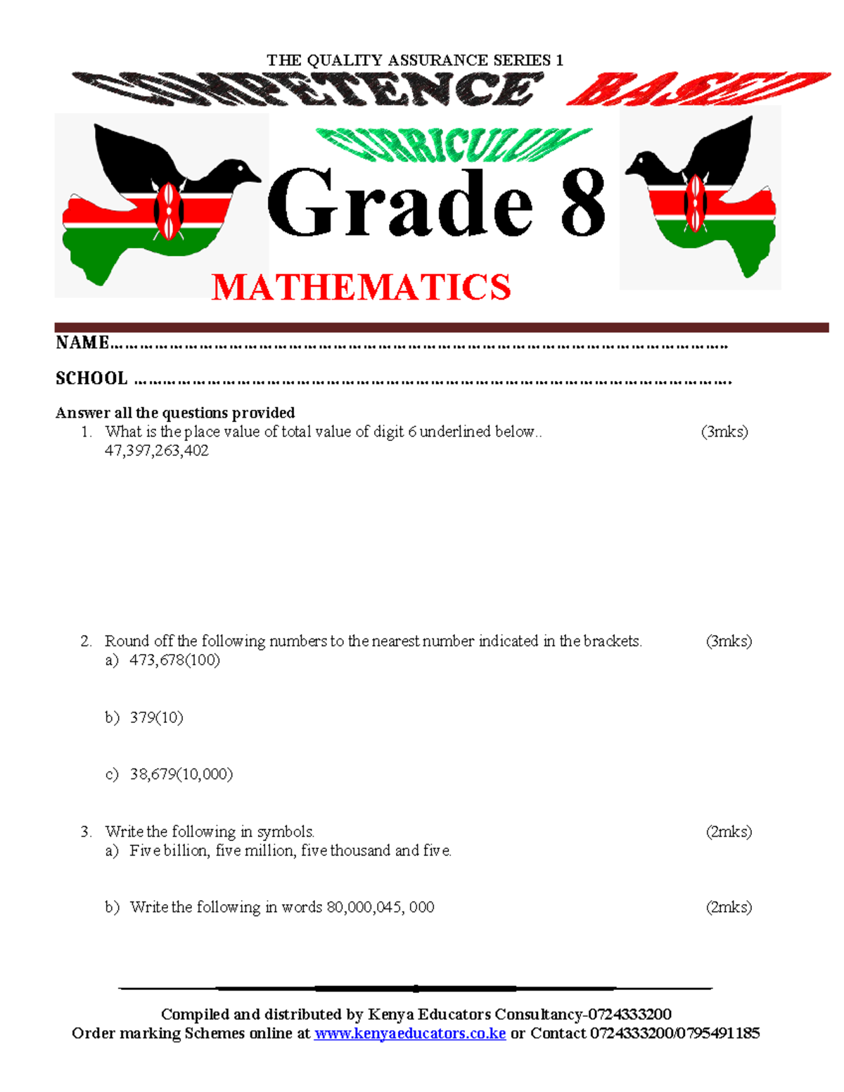 Grade 8 Maths QS - THE QUALITY ASSURANCE SERIES 1 Grade 8 MATHEMATICS ...