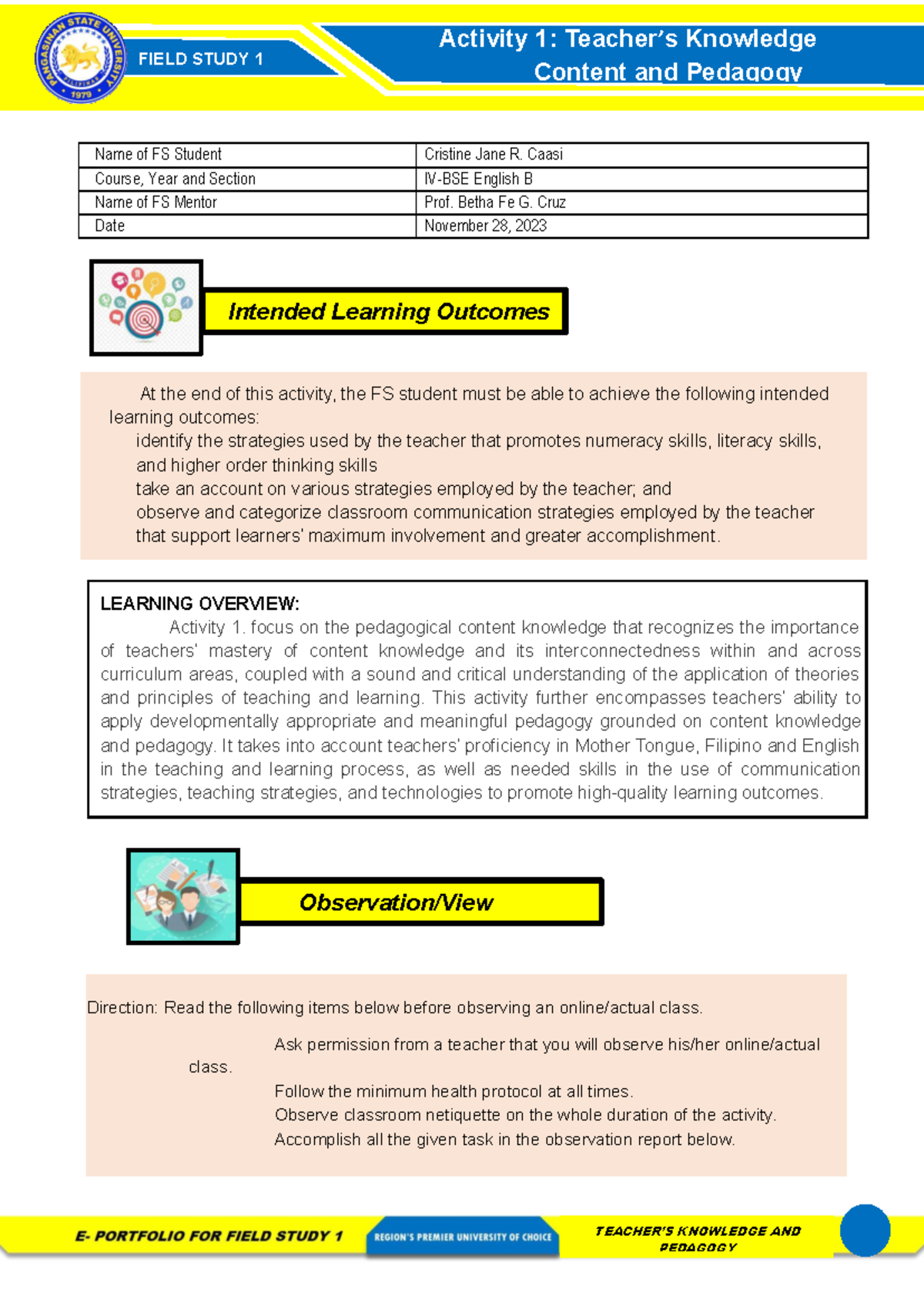 Caasi, cristine jane r - worksheet answer - Content and Pedagogy FIELD ...