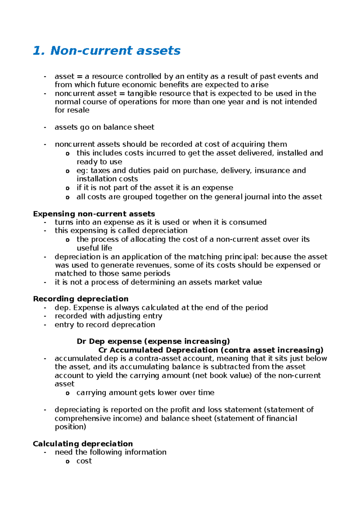 Accounting notes - All lectures summarised - 1. Non-current assets ...