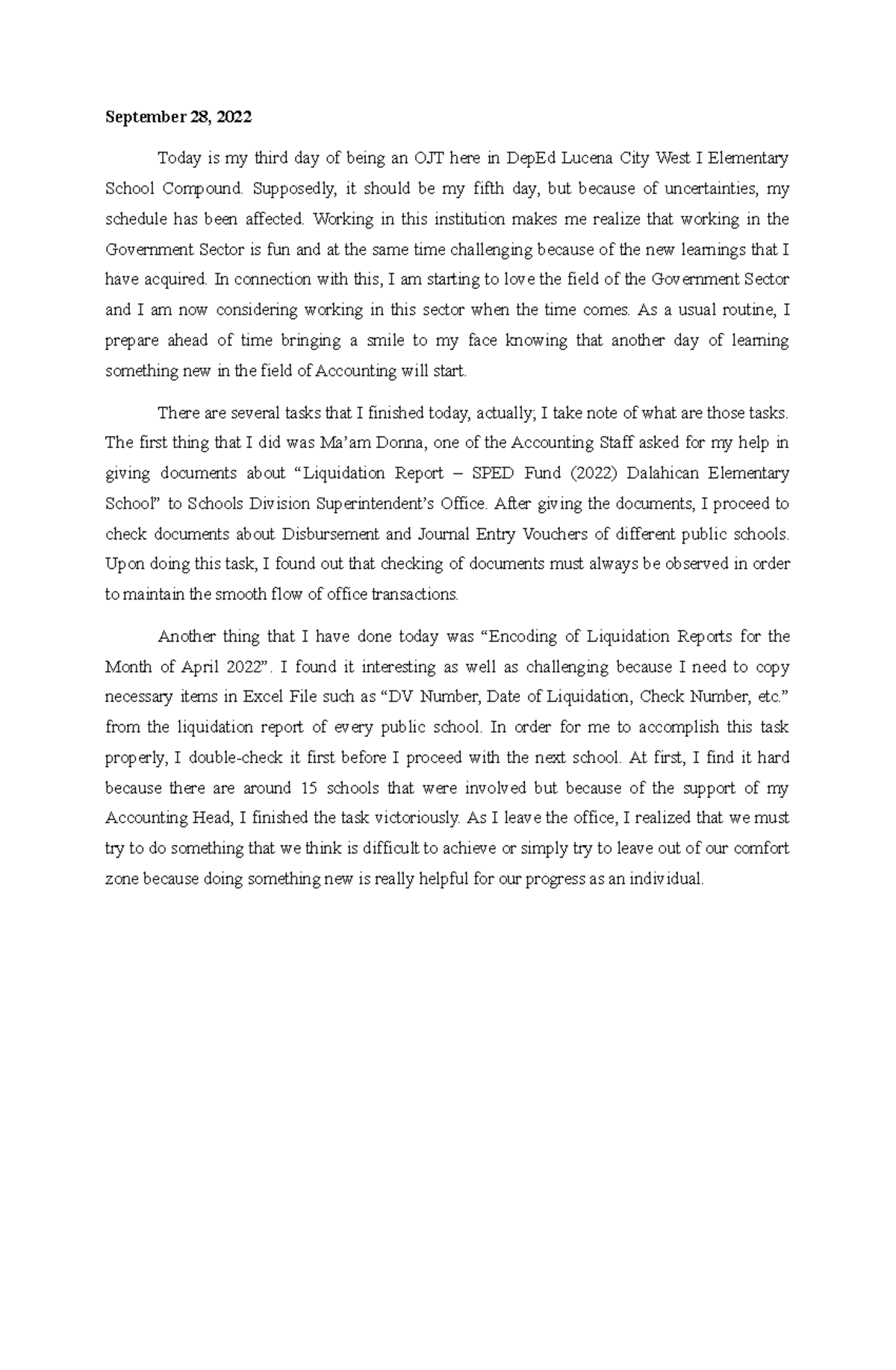 Sept. 28, 2022 - Essay - September 28, 2022 Today is my third day of ...