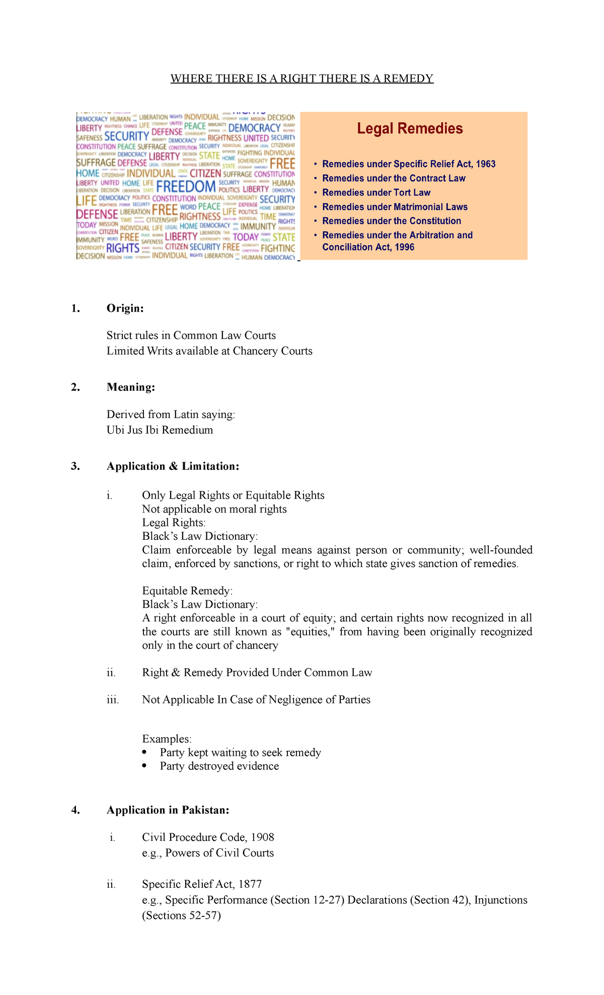 Maxim-1 - Lecture notes 1 - WHERE THERE IS A RIGHT THERE IS A REMEDY 1 ...