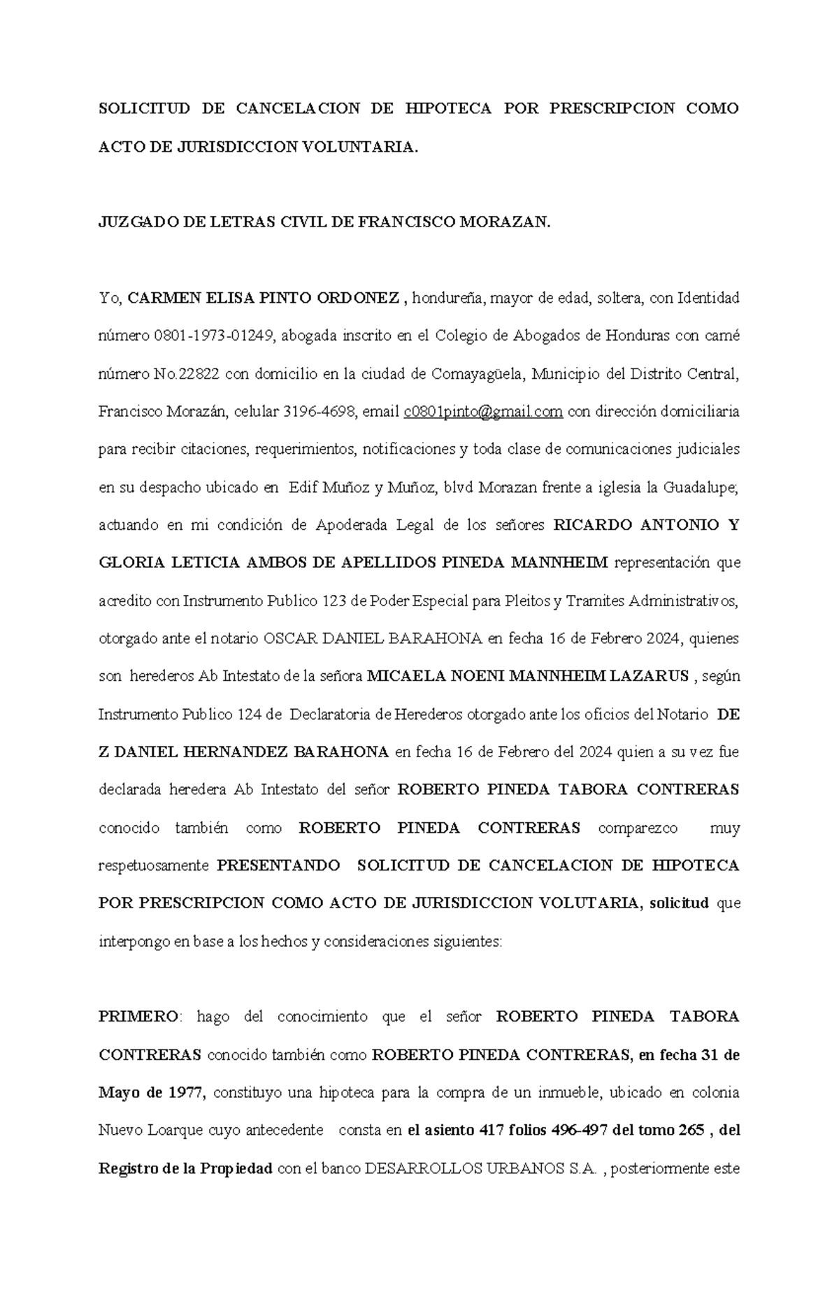 Solicitud Extincion DE Hipoteca - SOLICITUD DE CANCELACION DE HIPOTECA ...