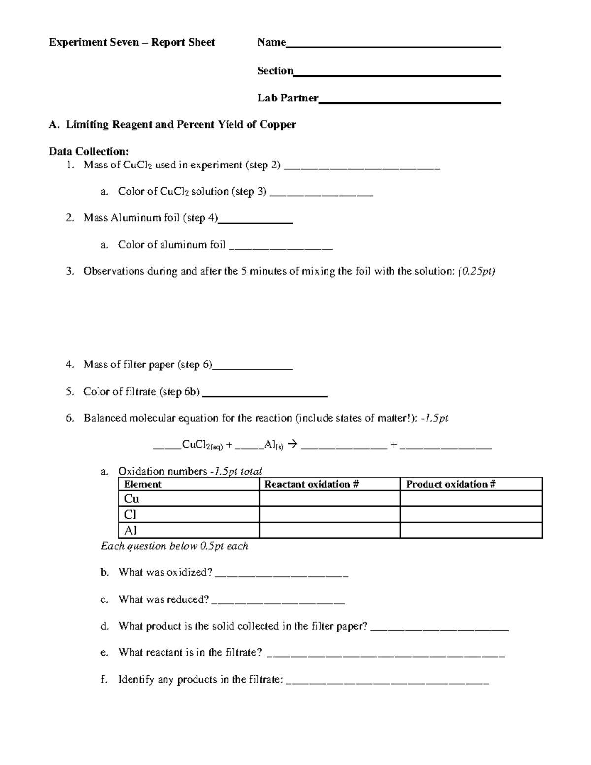 Experiment 7-Report Sheets - Experiment Seven – Report Sheet Name ____________ Section ...