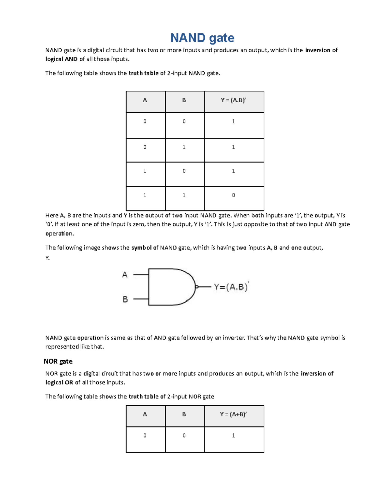 NAND gate - NAND gate - NAND gate NAND gate is a digital circuit that ...