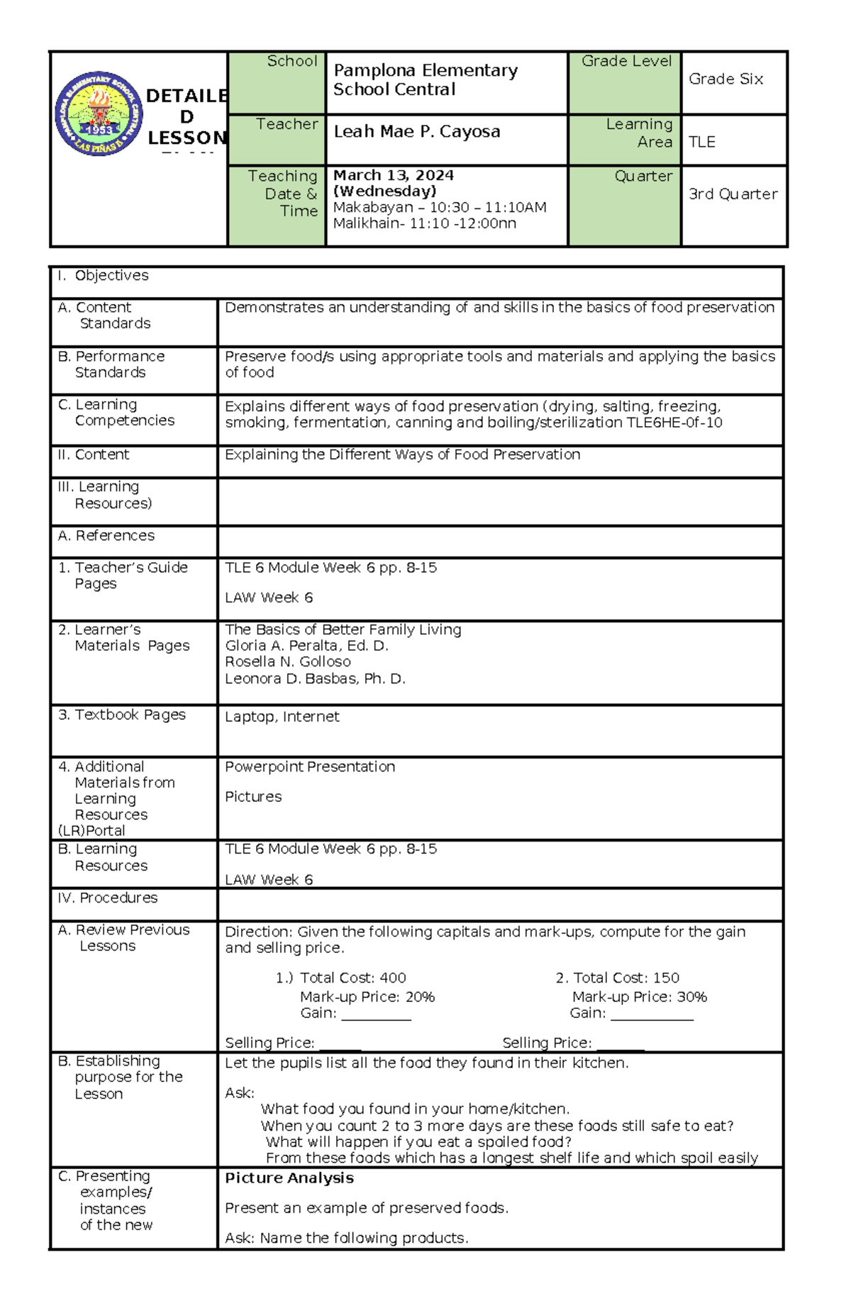 WAYS IN Preservation Q3 - School Pamplona Elementary School Central ...