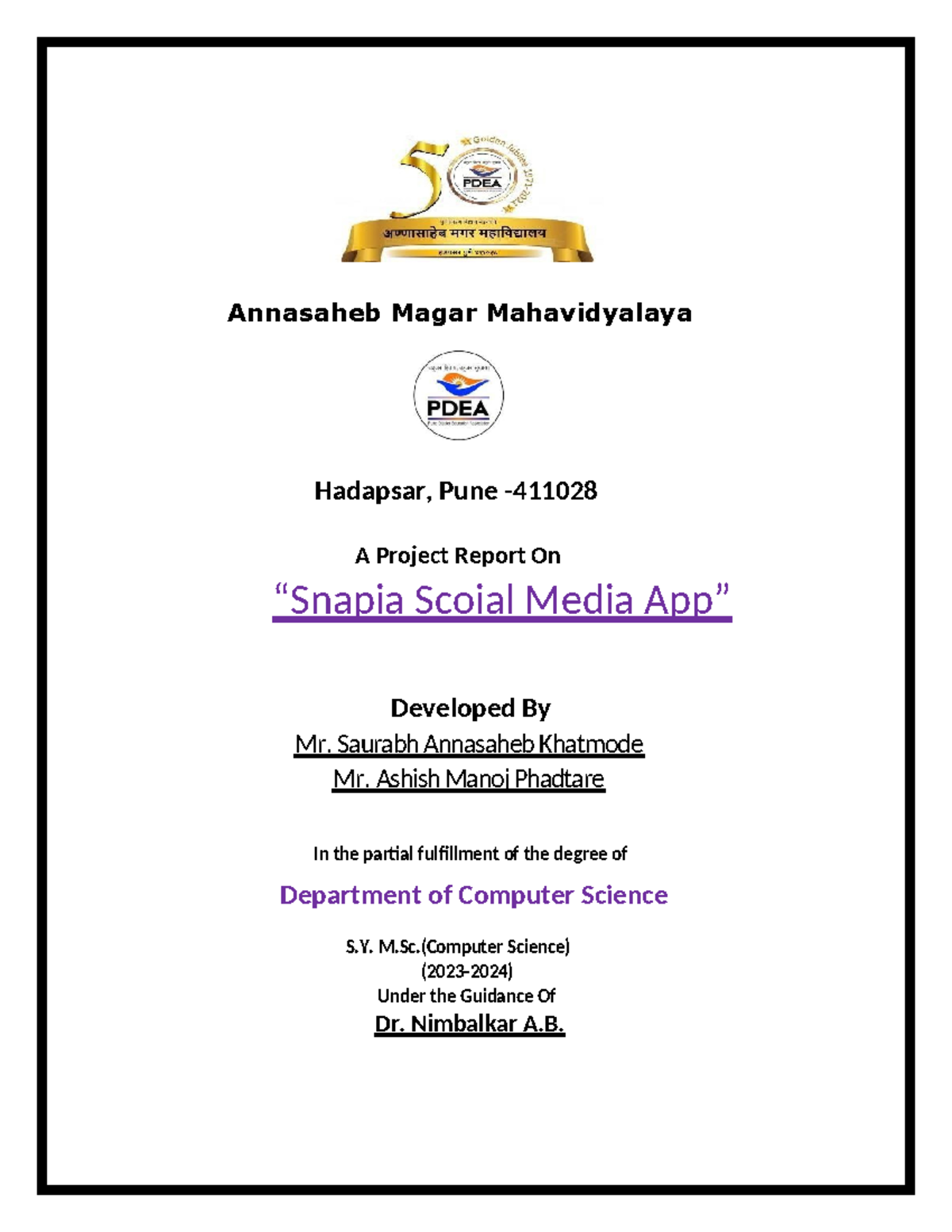 Snapia Doc - Project Report - Annasaheb Magar Mahavidyalaya Hadapsar ... Snapia Doc - Project Report - Annasaheb Magar Mahavidyalaya Hadapsar ...
