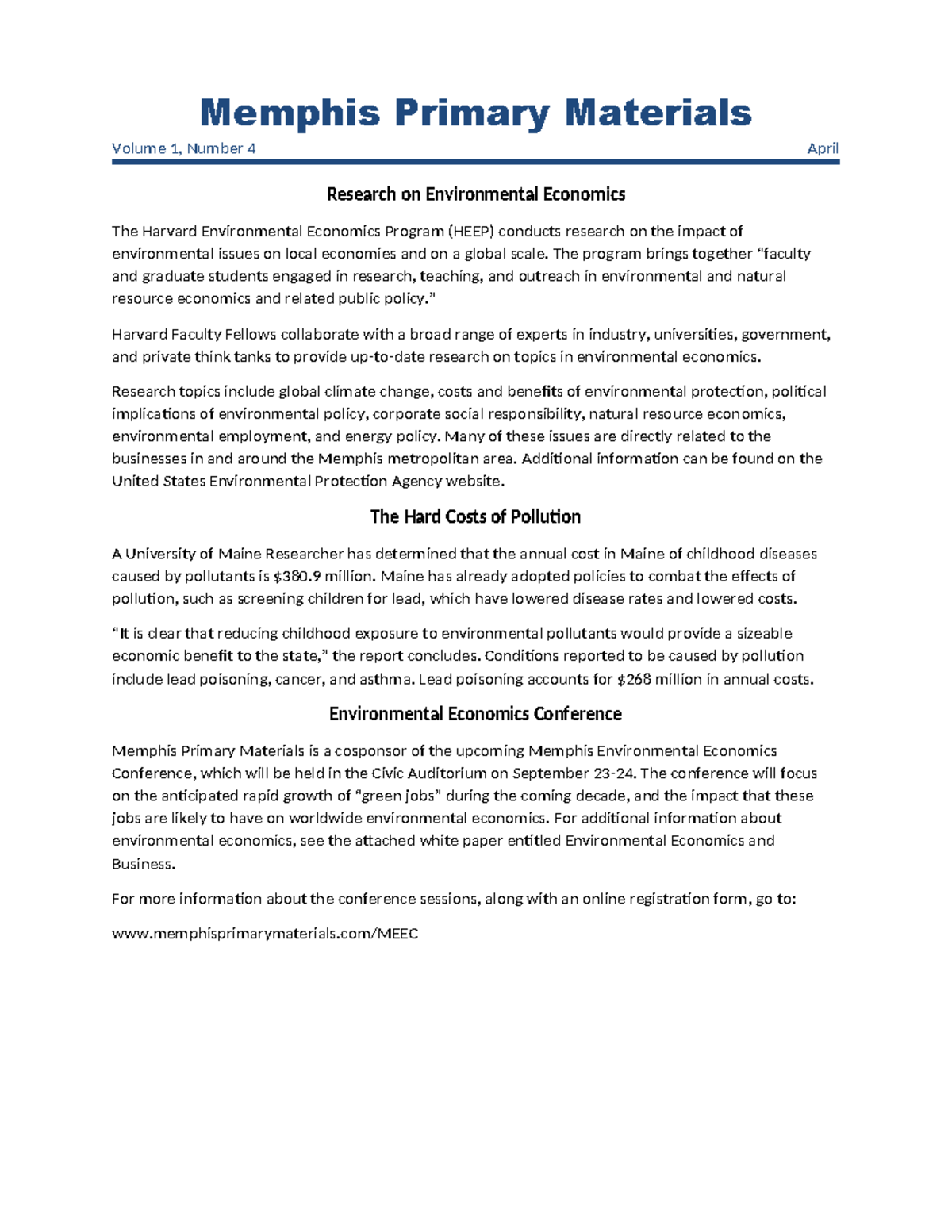Reed Jr Word 13G Environmental Newsletter and Research Paper - Memphis ...