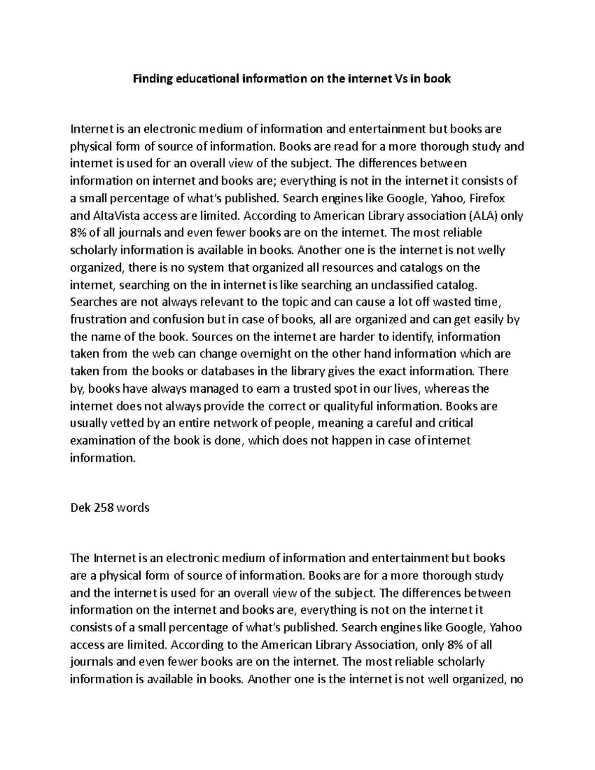 Finding educational information on the internet Vs in book[ 11436 ...