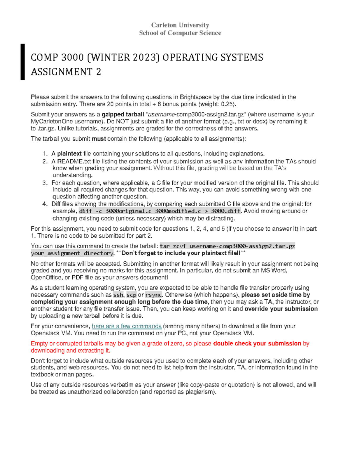 Assignment 2 - Carleton University School of Computer Science COMP 3000 (WINTER 2023) OPERATING ...