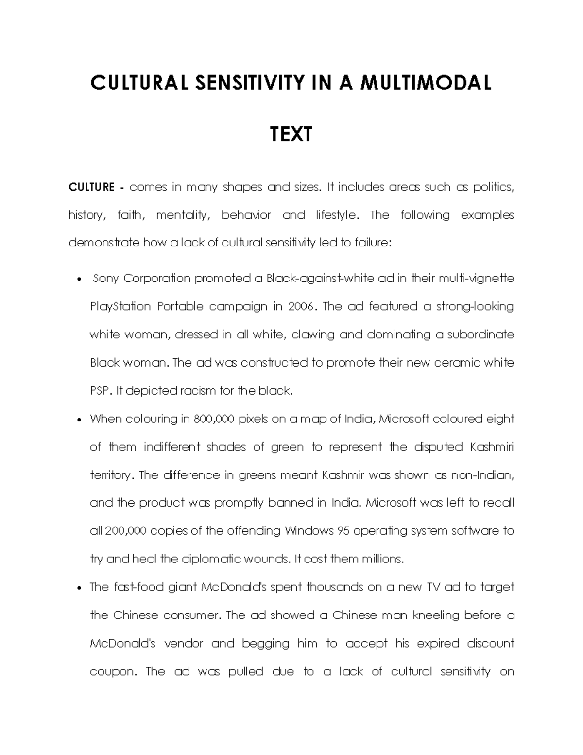 Cultural Sensitivity IN A Multimodal TEXT - CULTURAL SENSITIVITY IN A ...