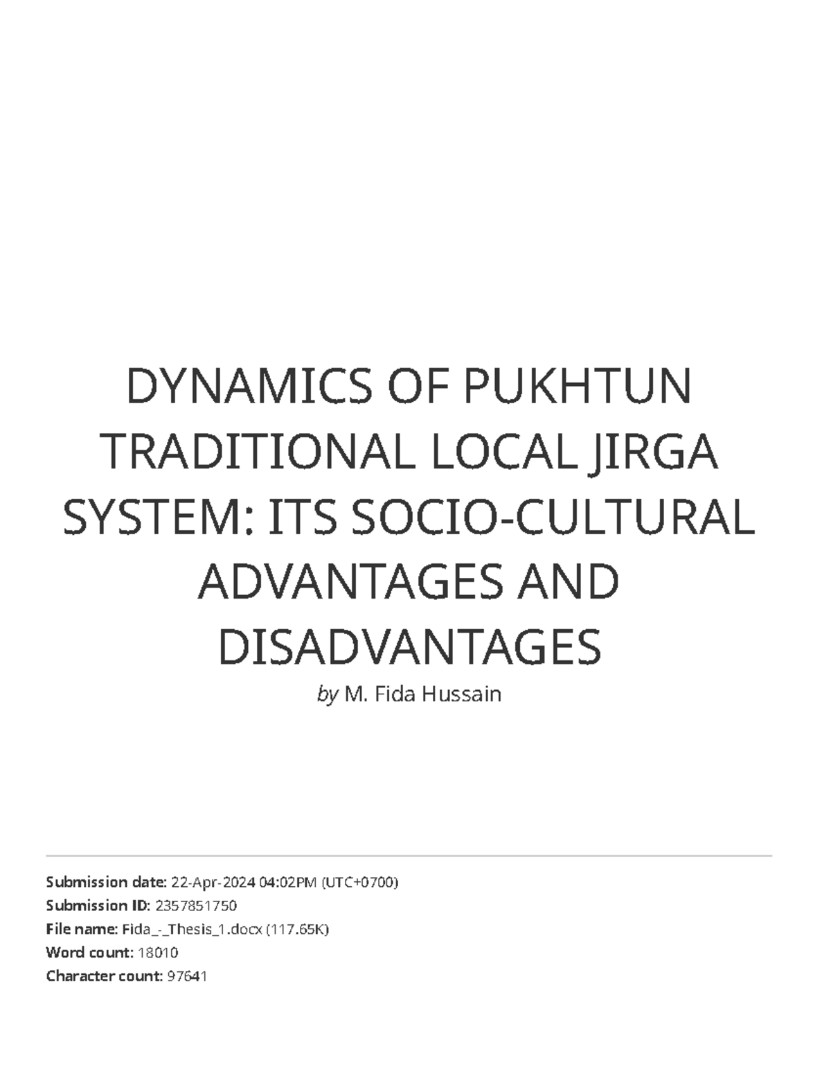 Dynamics OF Pukhtun Traditional Local Jirga System ITS Socio- Cultural ...