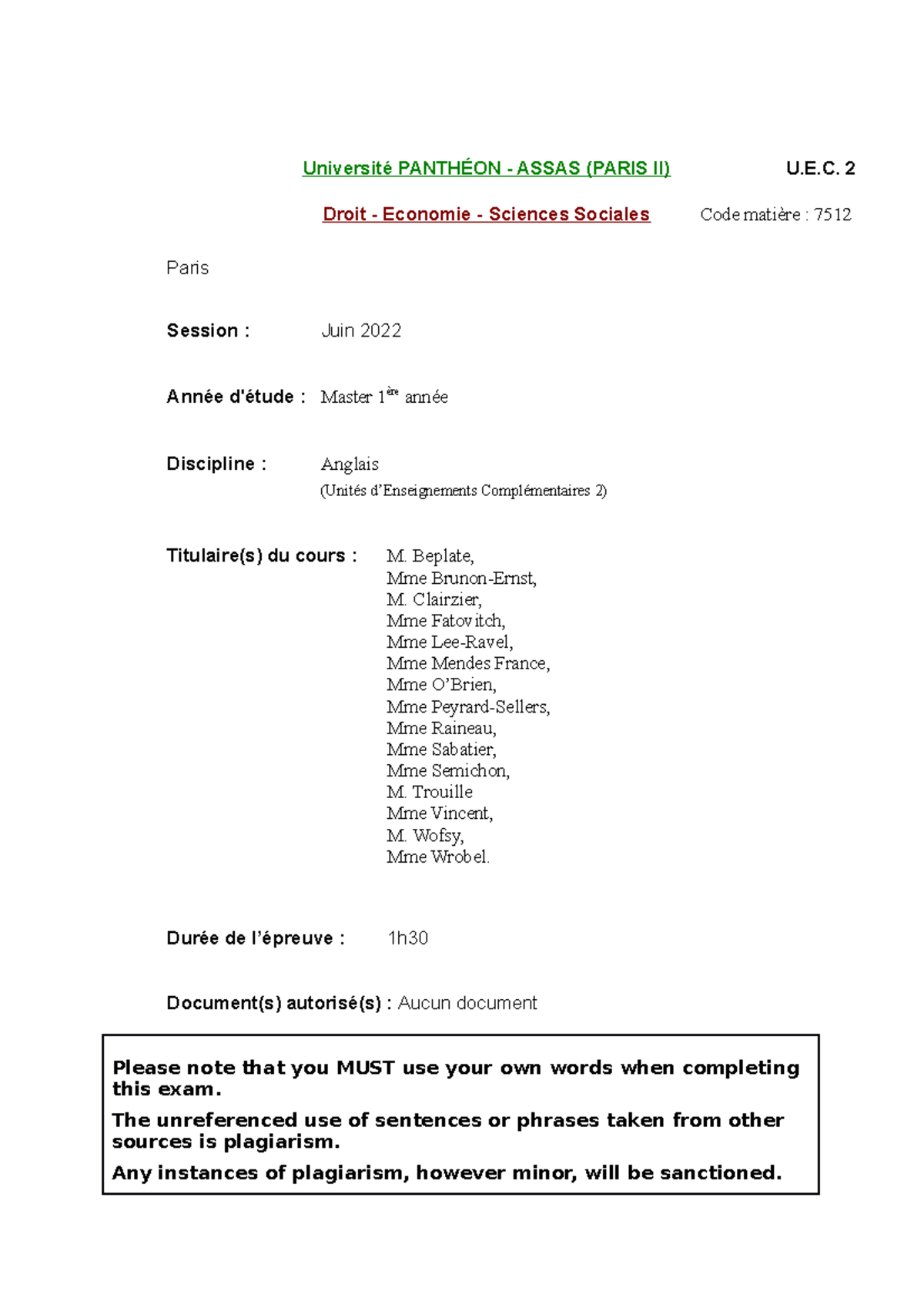 Cas pratique S2 - Université PANTHÉON - ASSAS (PARIS II) U.E. 2 Droit ...