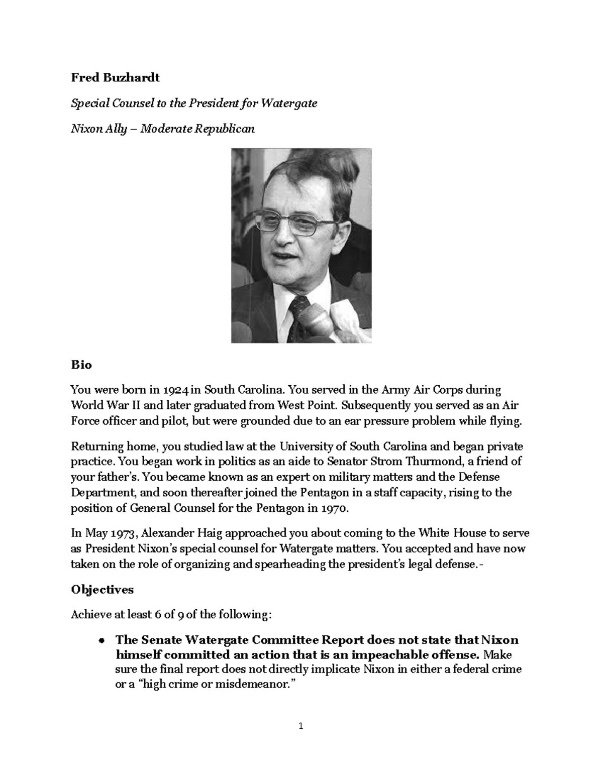 Fred Buzhardt Special Counsel to the President for Watergate Nixon Ally ...