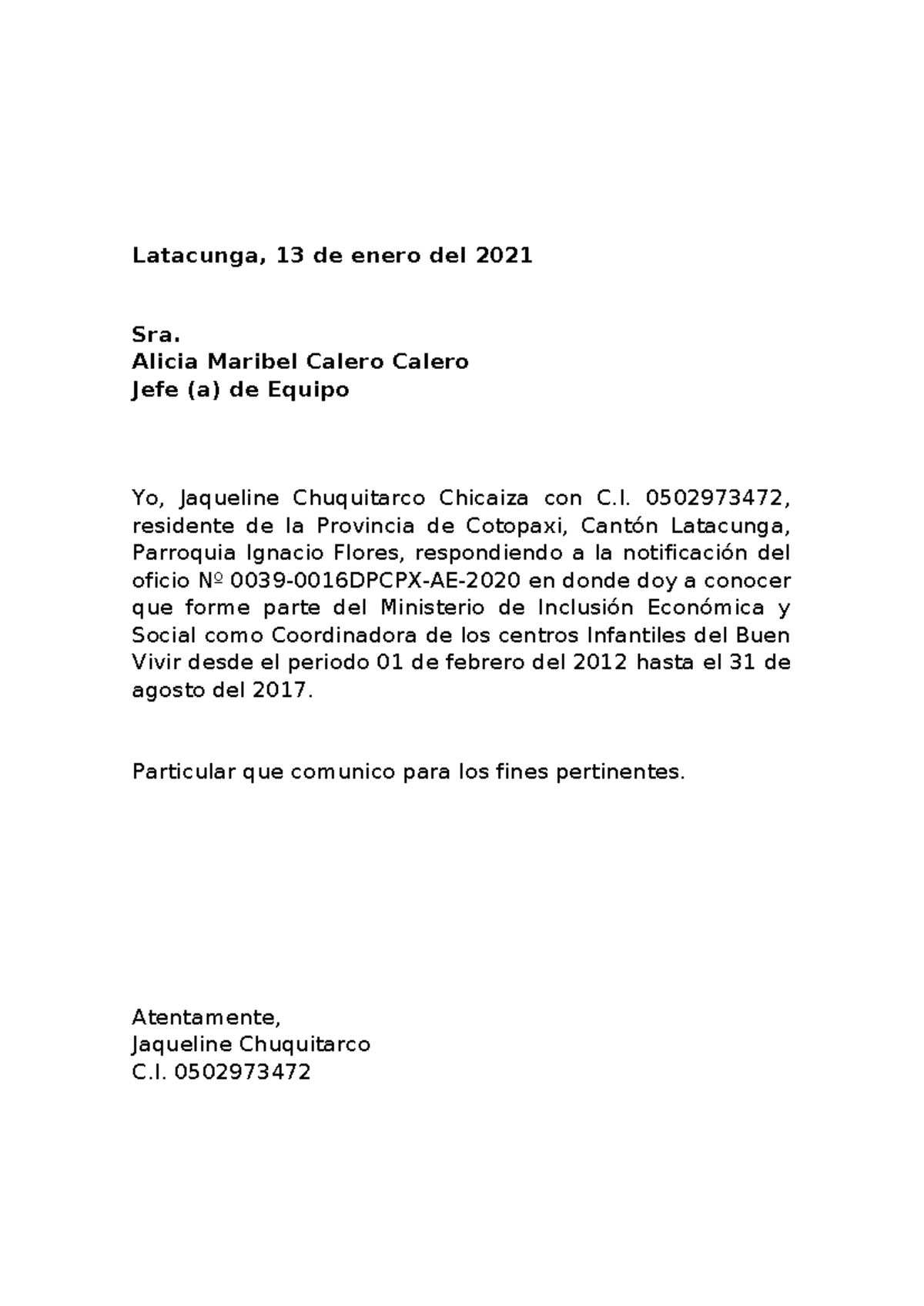 Latacunga - Alicia Maribel Calero Calero Jefe (a) de Equipo Yo ...