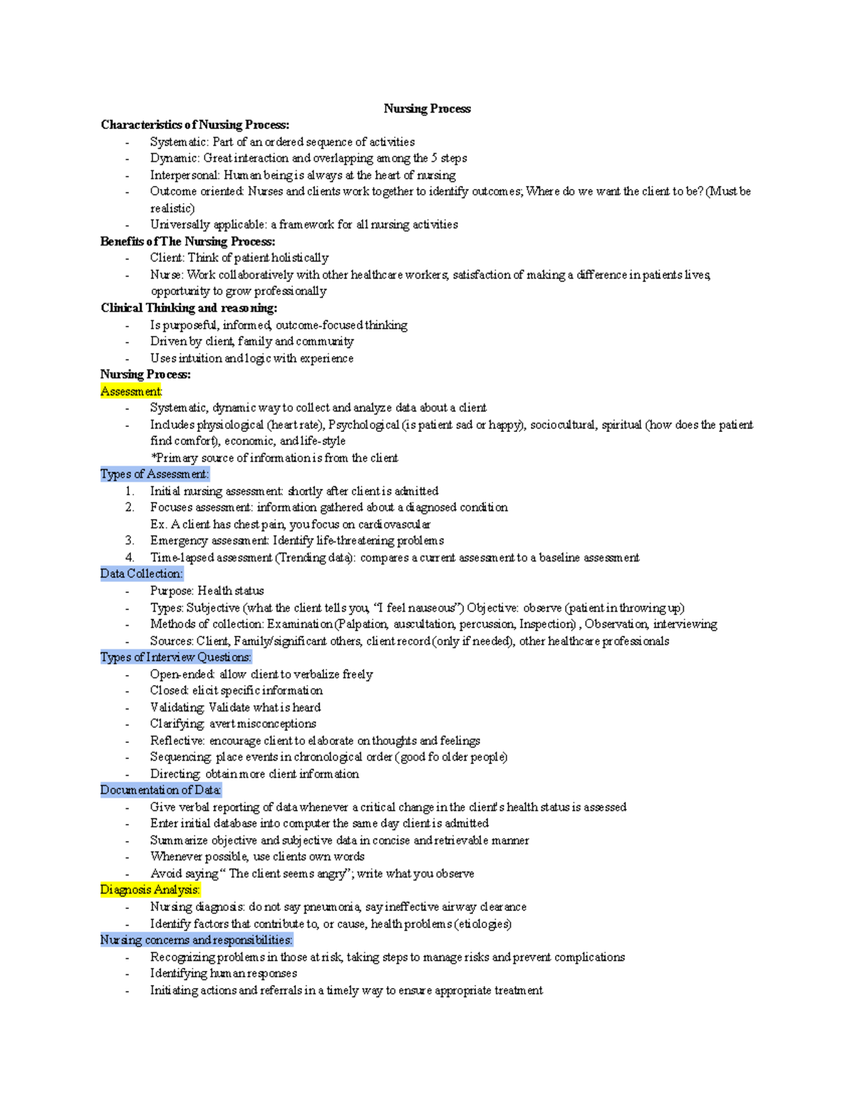 Characteristics and Benefits of the Nursing Process - Studocu