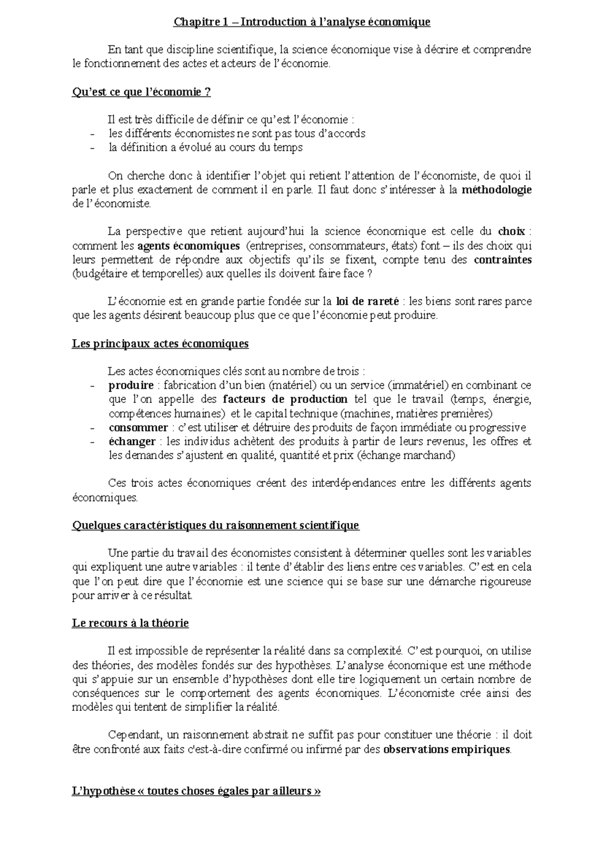 Analyse economique COURS SKEMA - Chapitre 1 – Introduction à l’analyse ...