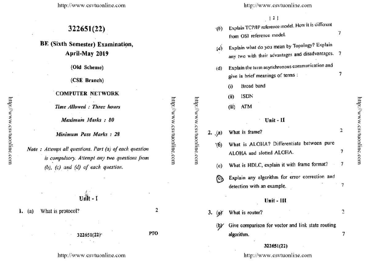 322651 computer network may 2019 - B.Tech Computer Science and Engineering - Studocu