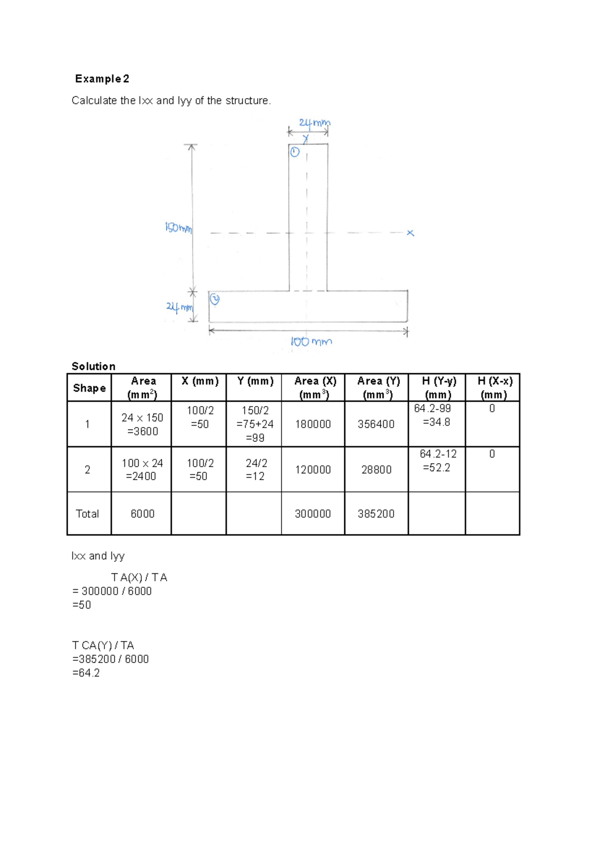 Chapter 6 - .... - Example 2 Calculate the Ixx and Iyy of the structure ...