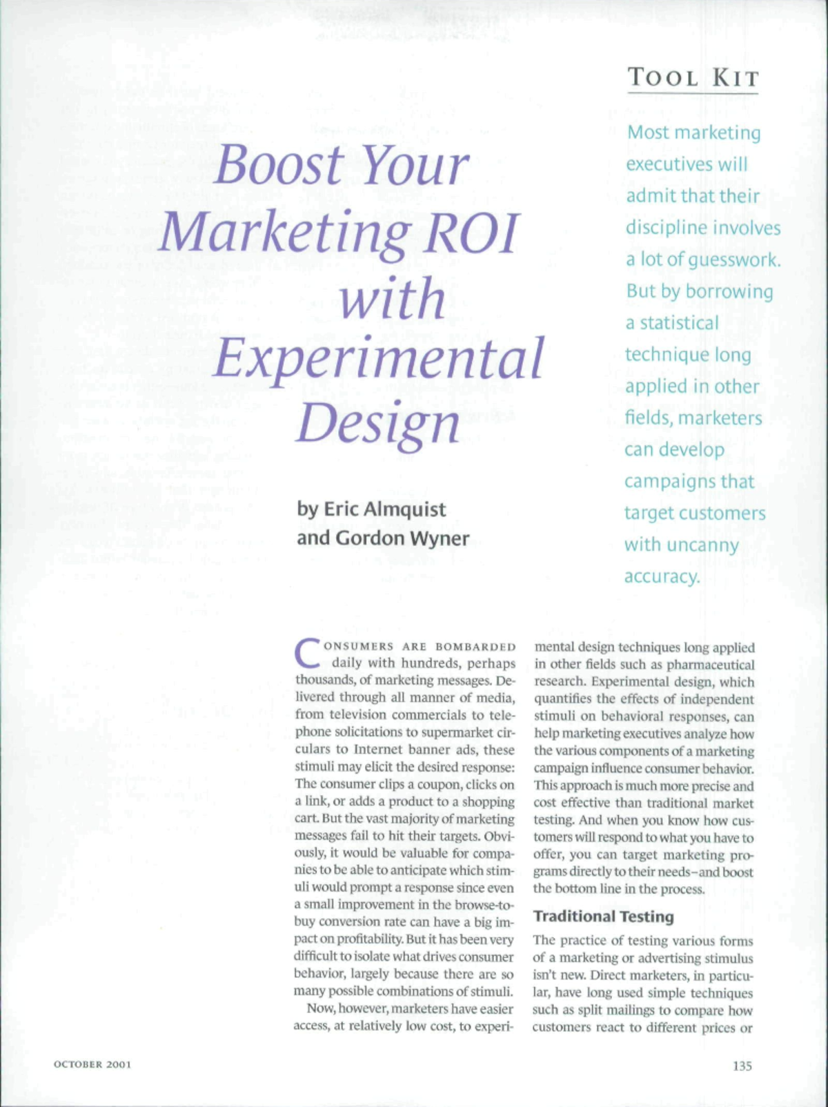 Boost Your Marketing ROI with Experimental Design - TOOL KIT Boost Your Marketing ROI with - Studocu