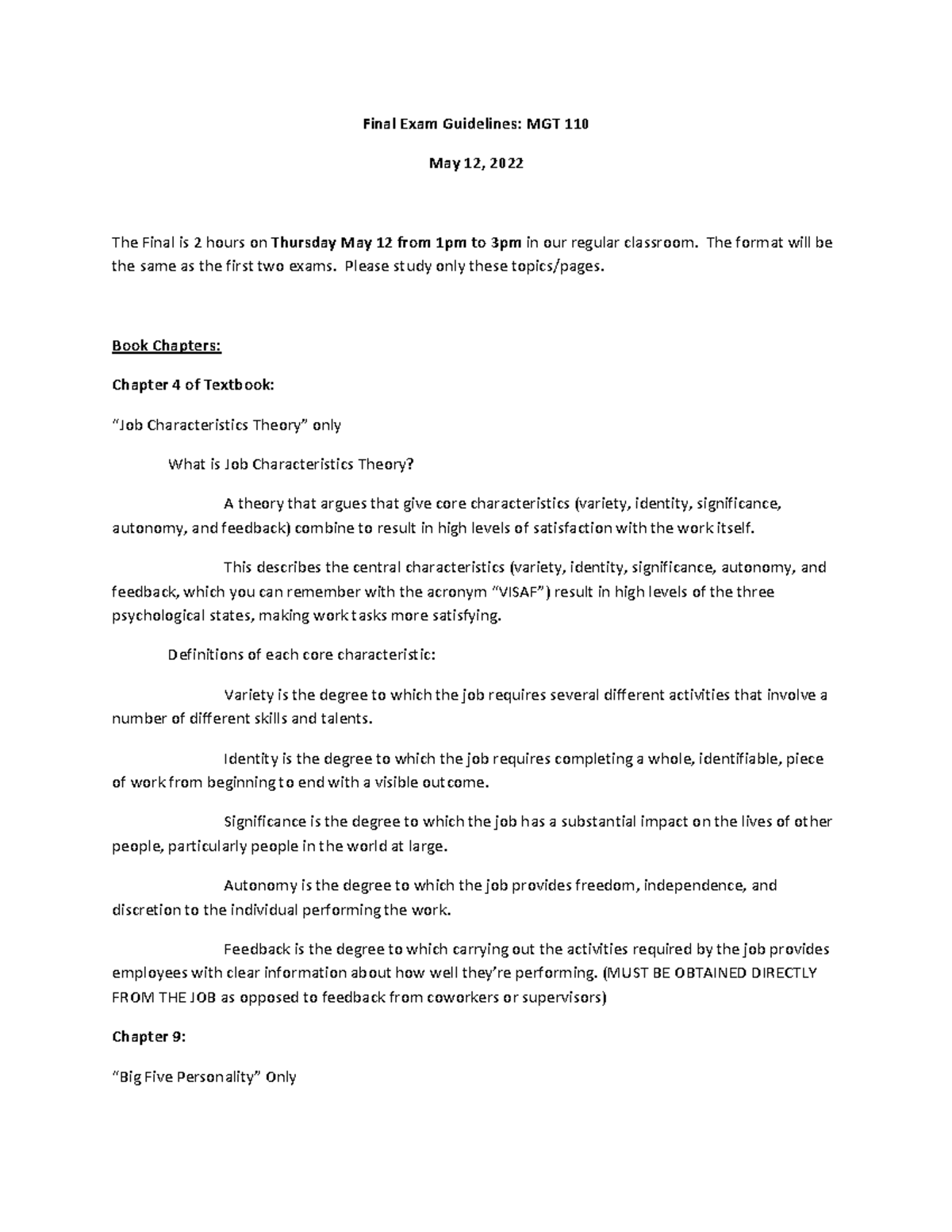 Final exam Guidelines (1)-1 - Final Exam Guidelines: MGT 110 May 12 ...