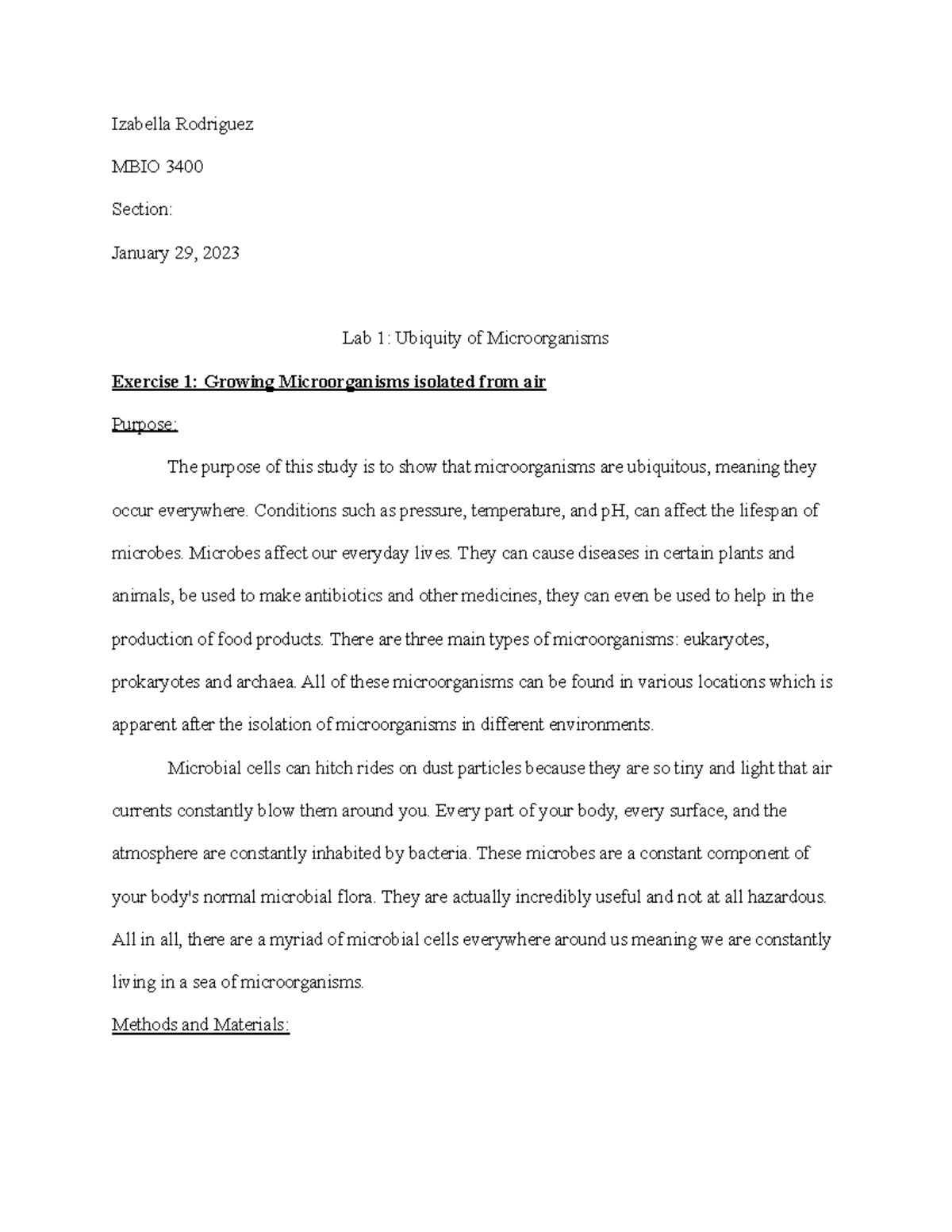 Lab Report 1- I. Rodriguez - Izabella Rodriguez MBIO 3400 Section ...