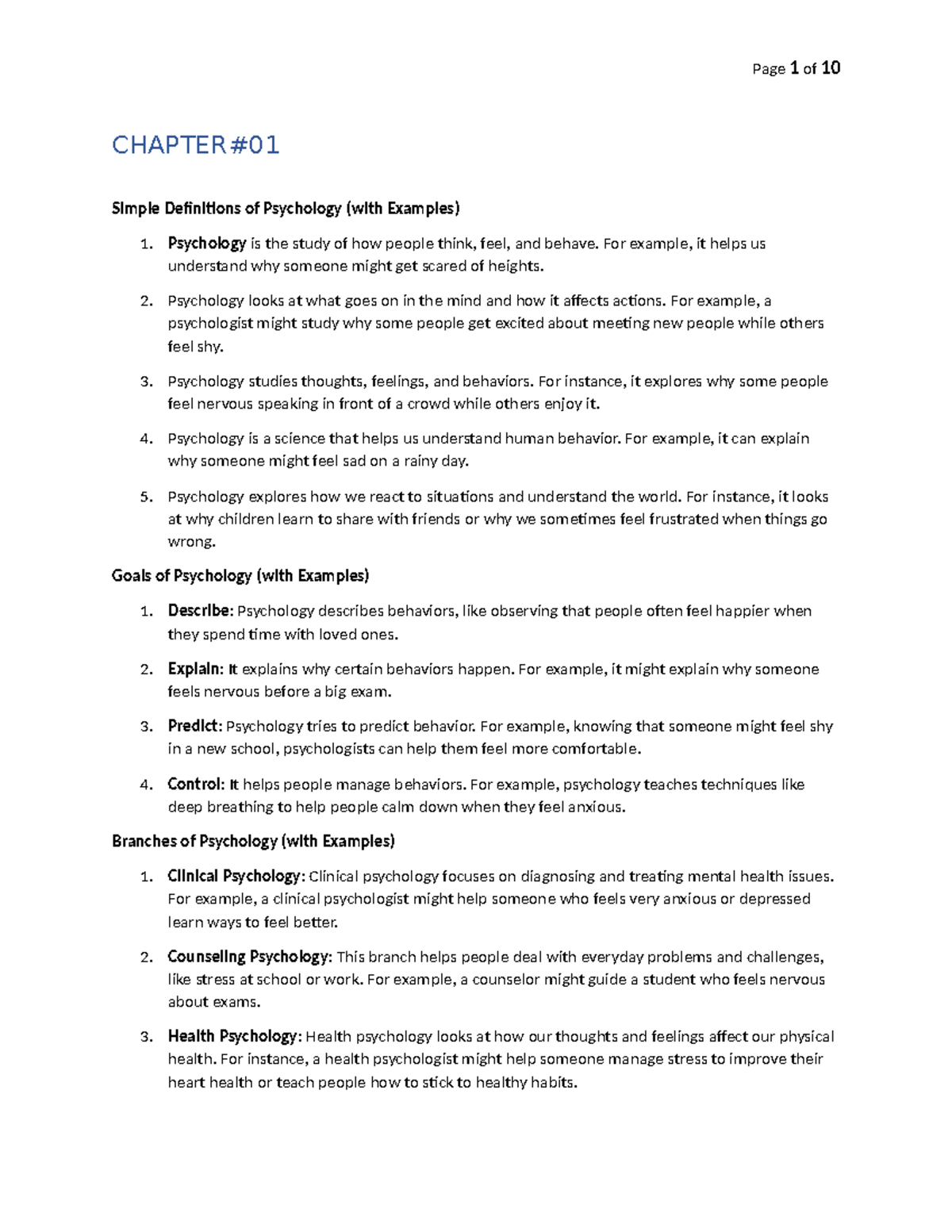 Psychology(ch#01-04) - CHAPTER# Simple Definitions of Psychology (with ...