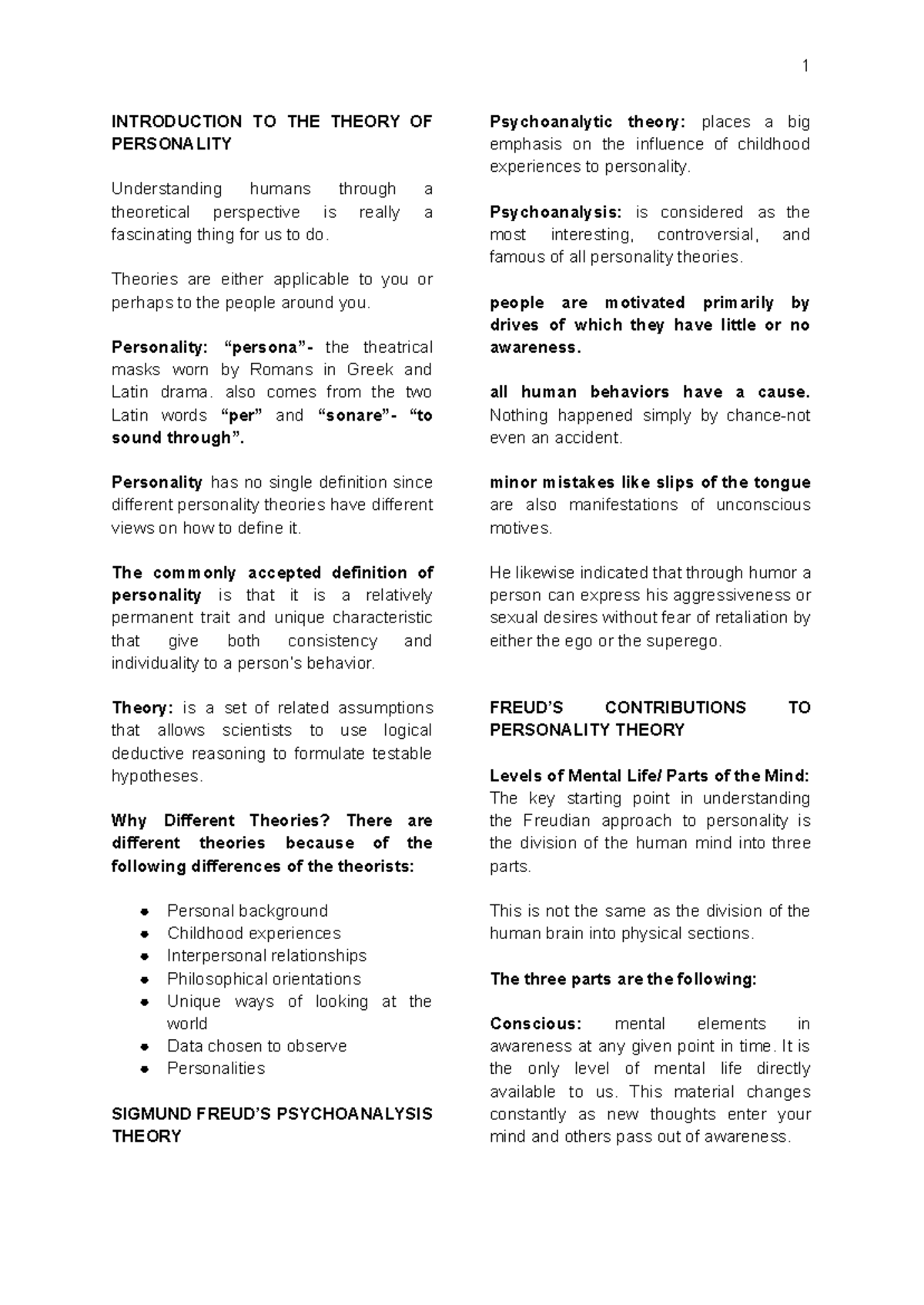 Introduction TO THE Theory OF Personality - INTRODUCTION TO THE THEORY ...