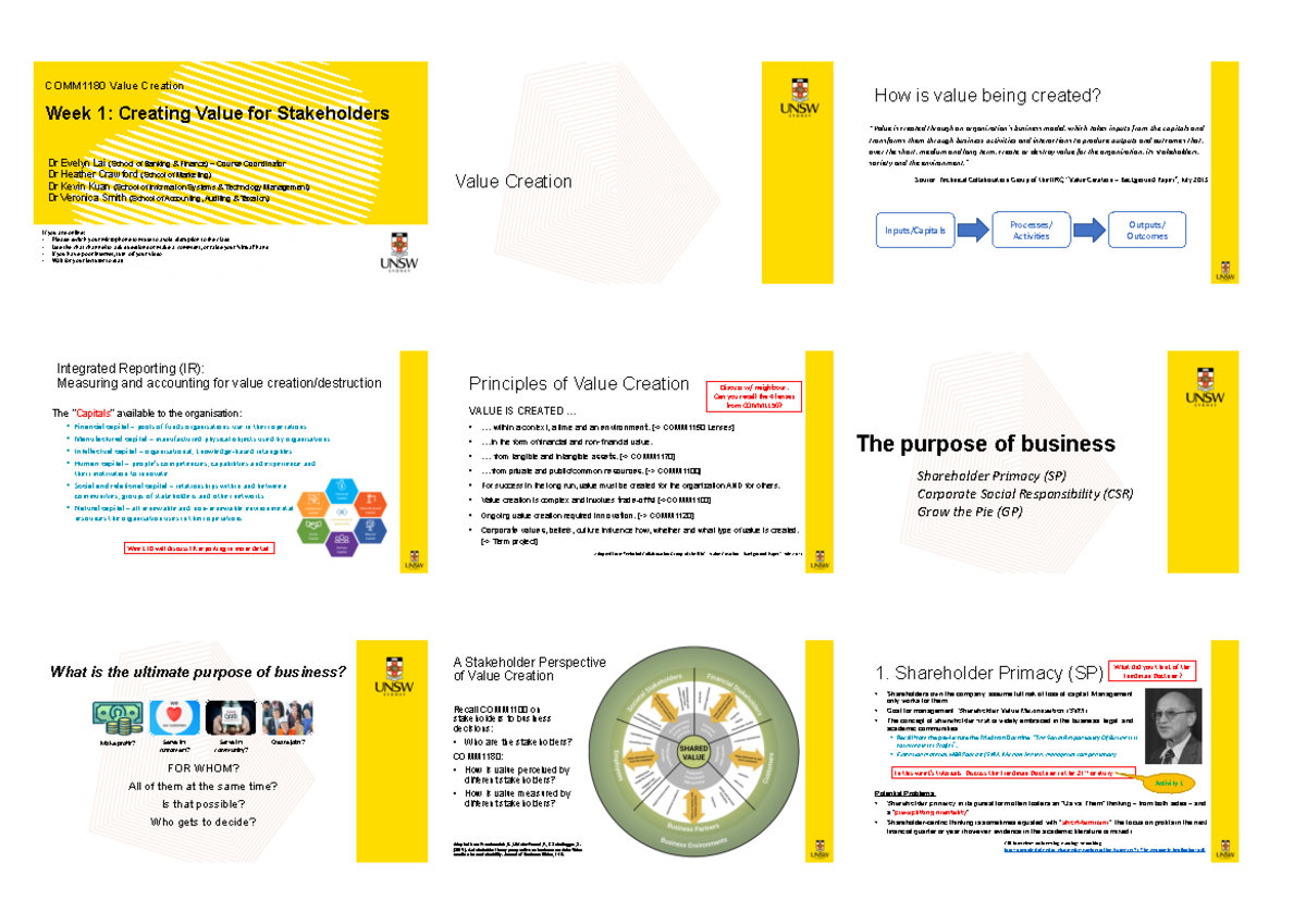 COMM1180 week 1 lecture - COMM1180 Value Creation Week 1: Creating ...