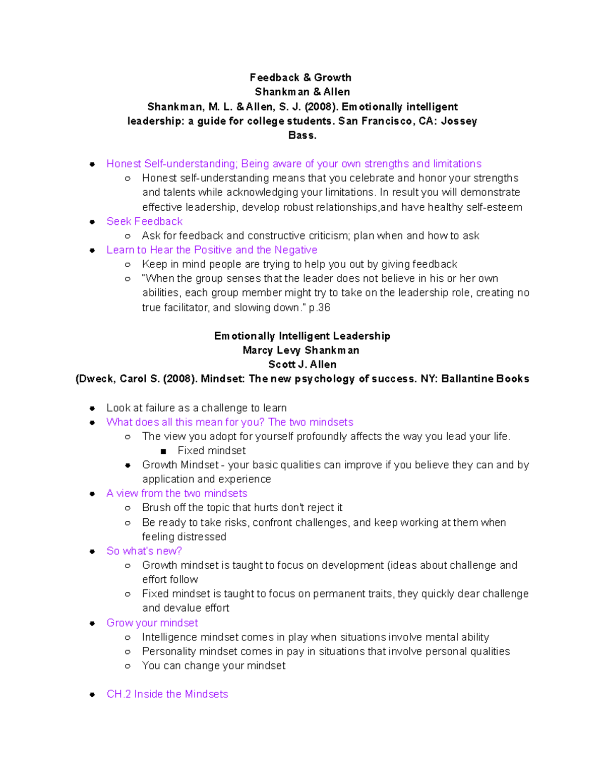 09 20 Reading Notes - homework - Feedback & Growth Shankman & Allen ...