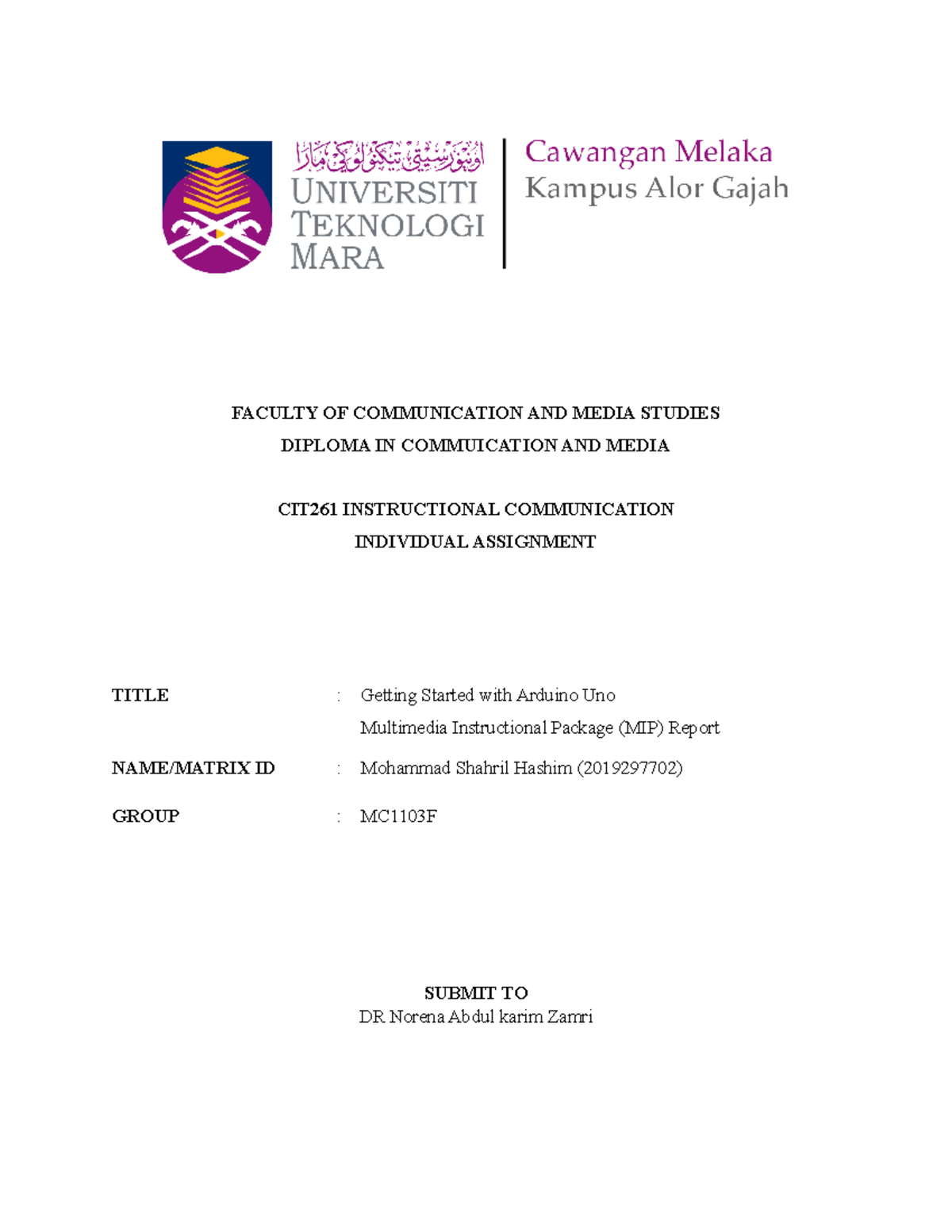 CIT261 MIP Report for Module - FACULTY OF COMMUNICATION AND MEDIA ...