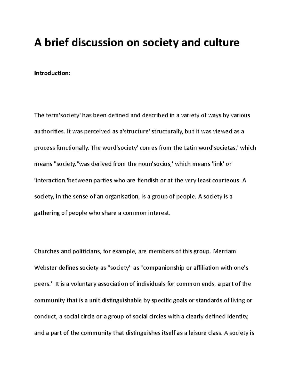 A brief discussion on society and culture - A brief discussion on ...