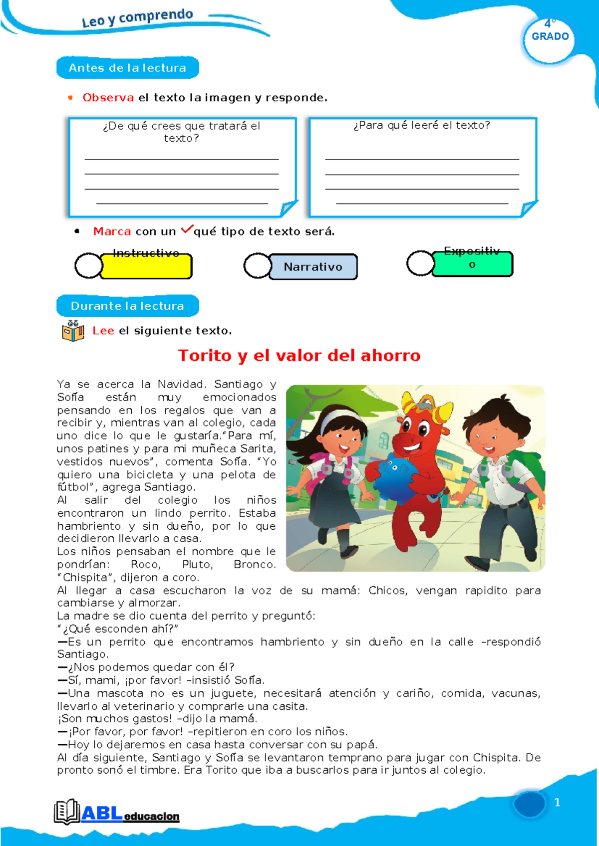 PLAN Lector Torito Y EL Valor DEL Ahorro - GRADO Observa el texto la ...