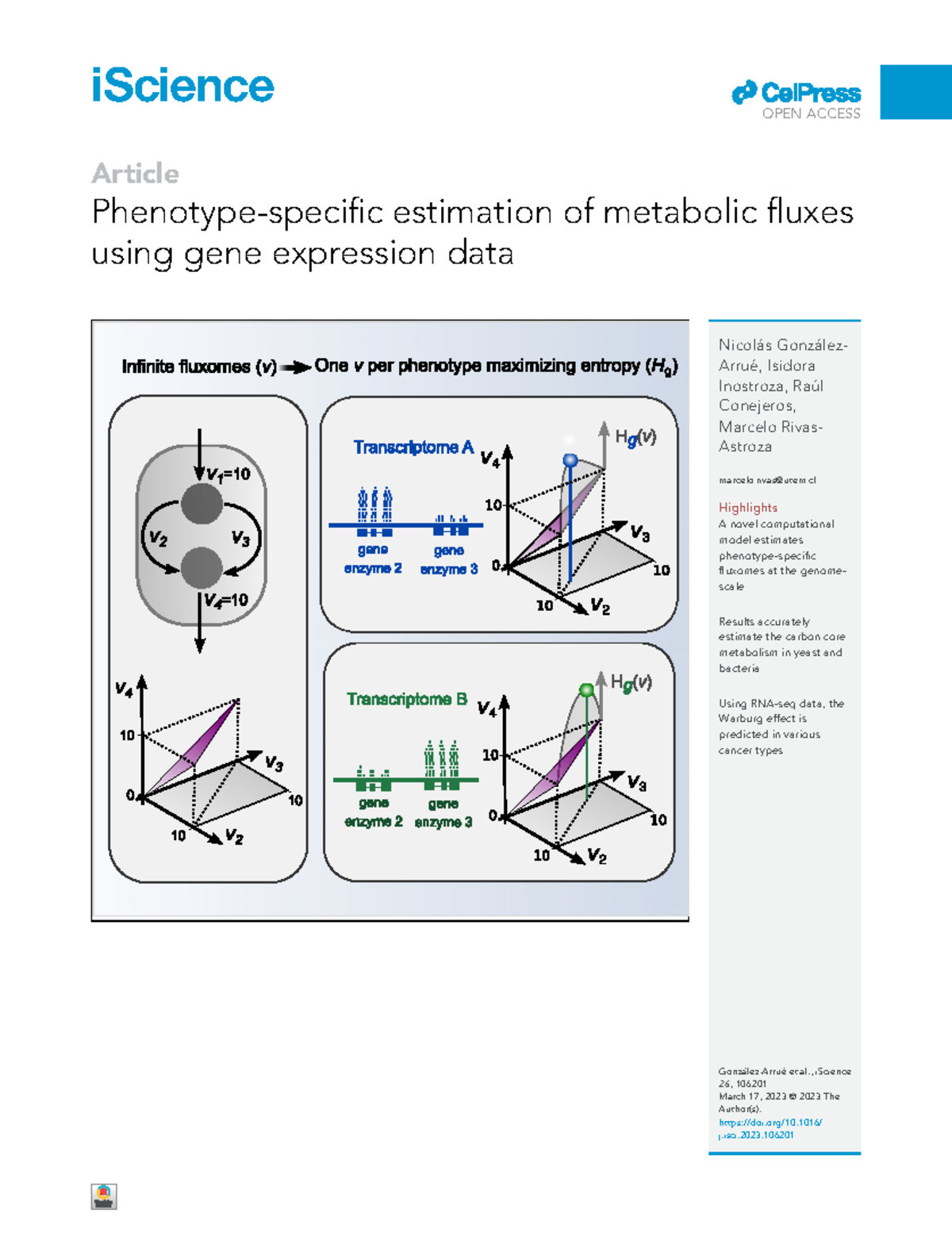 Phenotype Specific Estimation Of Metabolic Fluxes Using Gene Expression Data Iscience Article